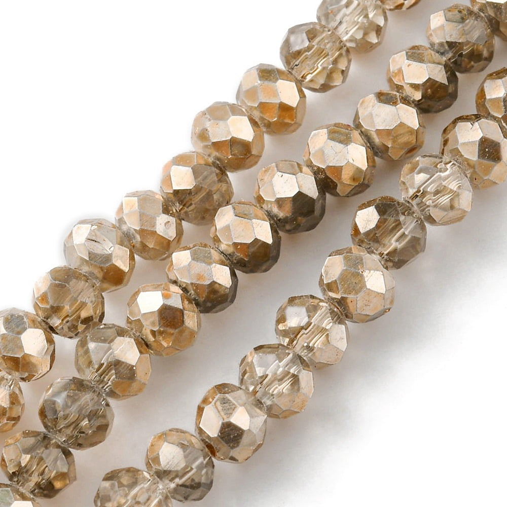 10 strand Faceted Rondelle Transparent Painted Glass Beads Strands Tan ...
