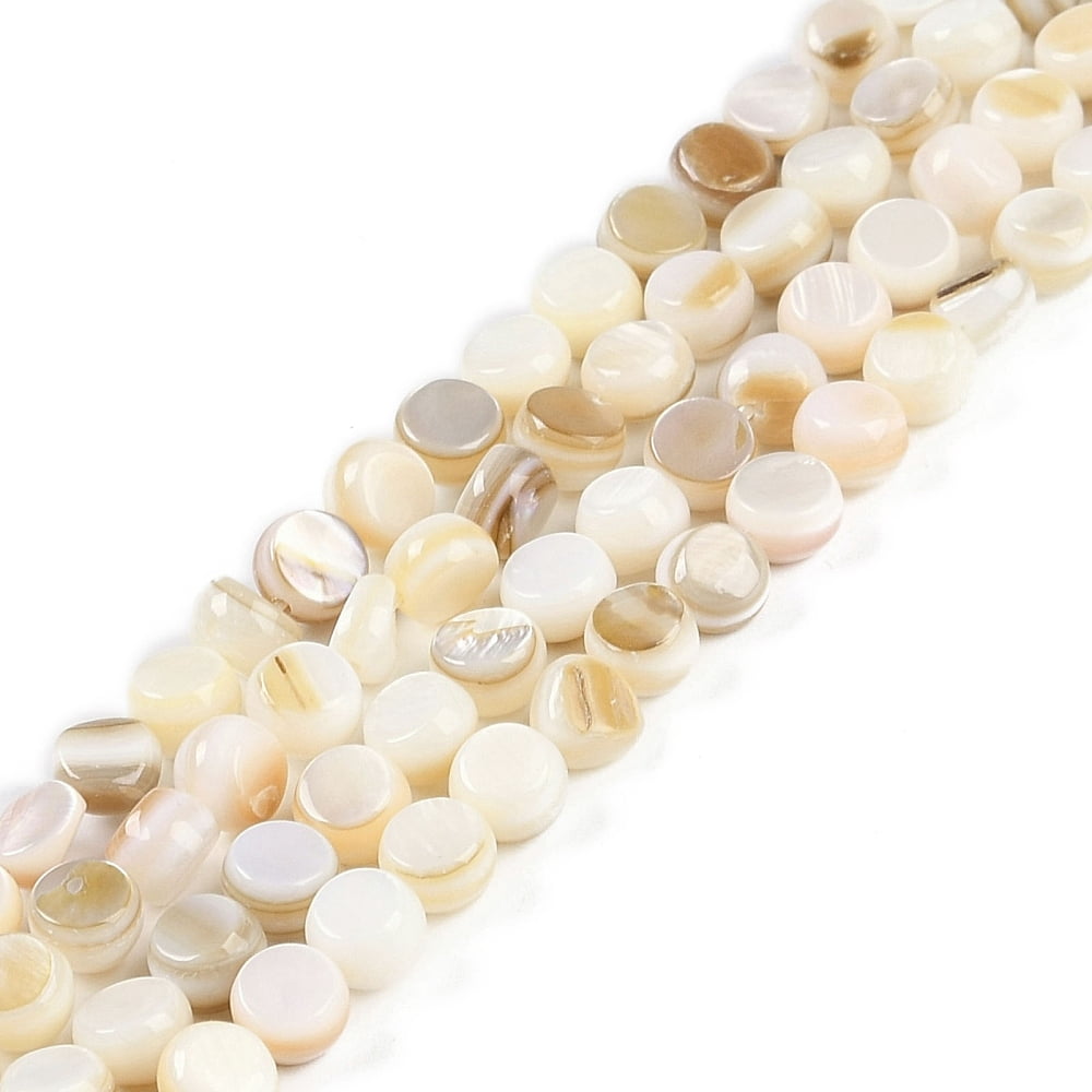 10 strand Natural Freshwater Shell Beads Strands Flat Round Floral ...