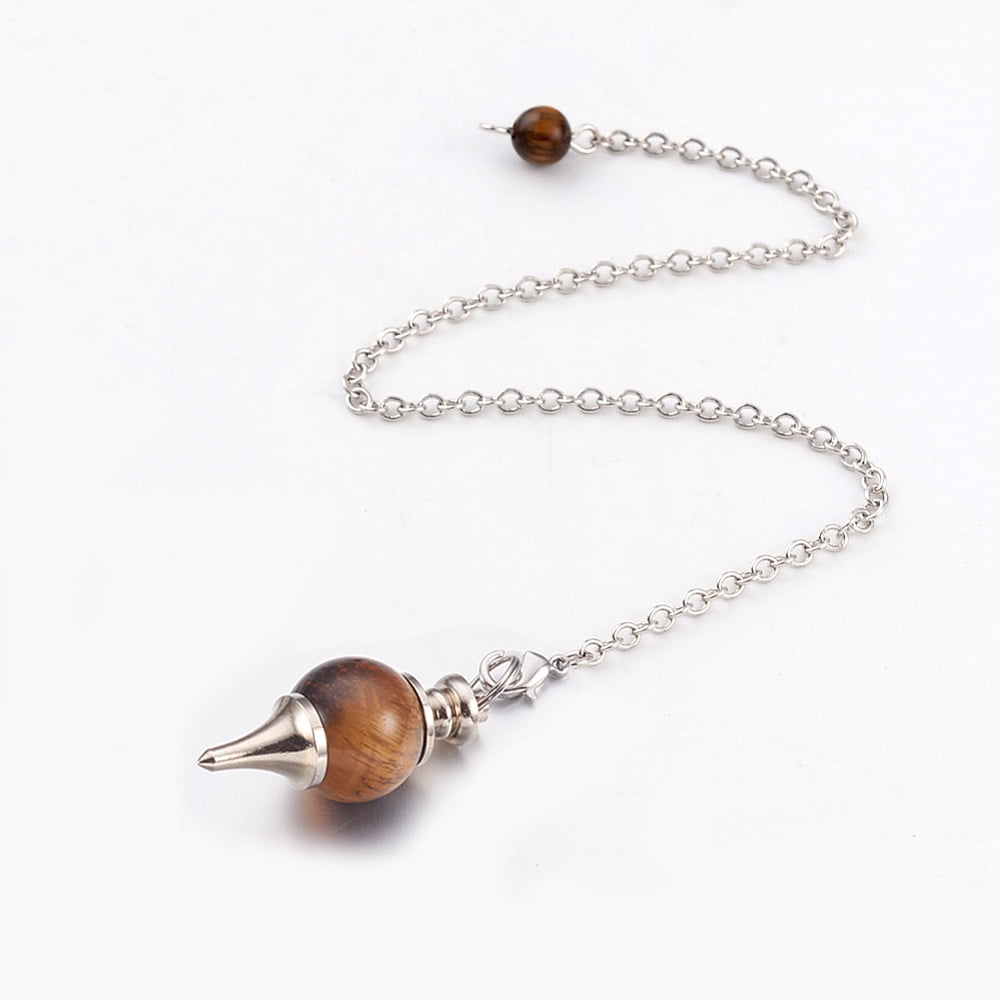 10 strand Natural Tiger Eye Sphere Dowsing Pendulums with Platinum Tone ...