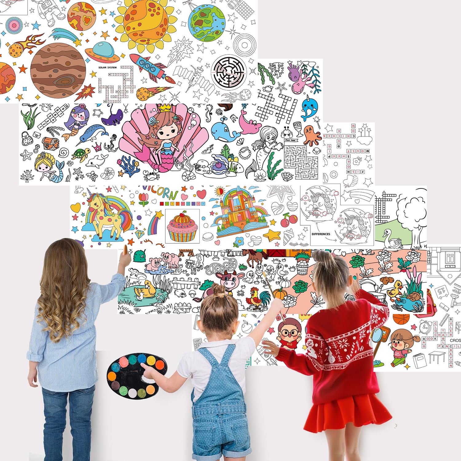 10 styles of children's coloring rolls 31*72inch large watercolor paper ...