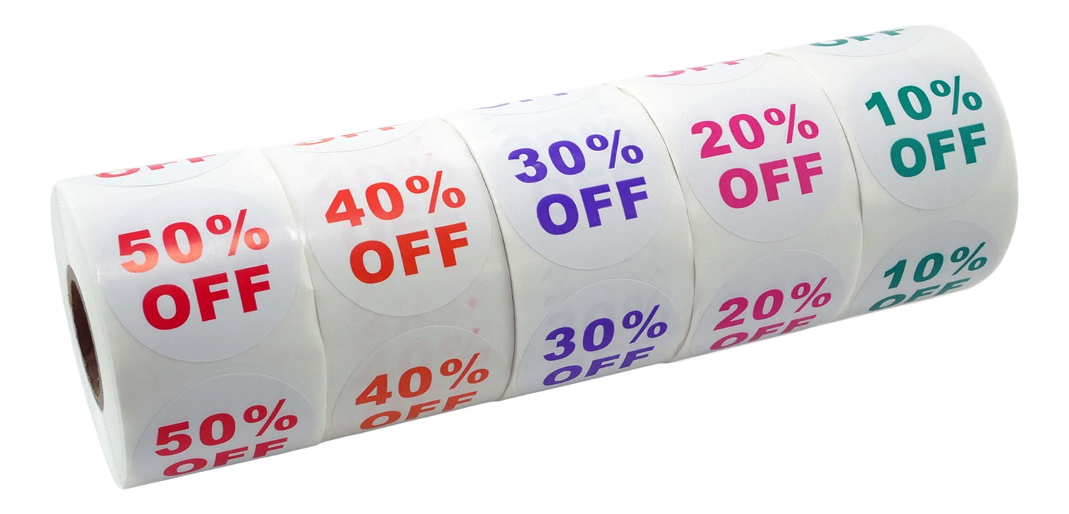 10%- to 50%-Off Sale Stickers, 1.5 Inch Round, Multicolor, 500 Labels ...