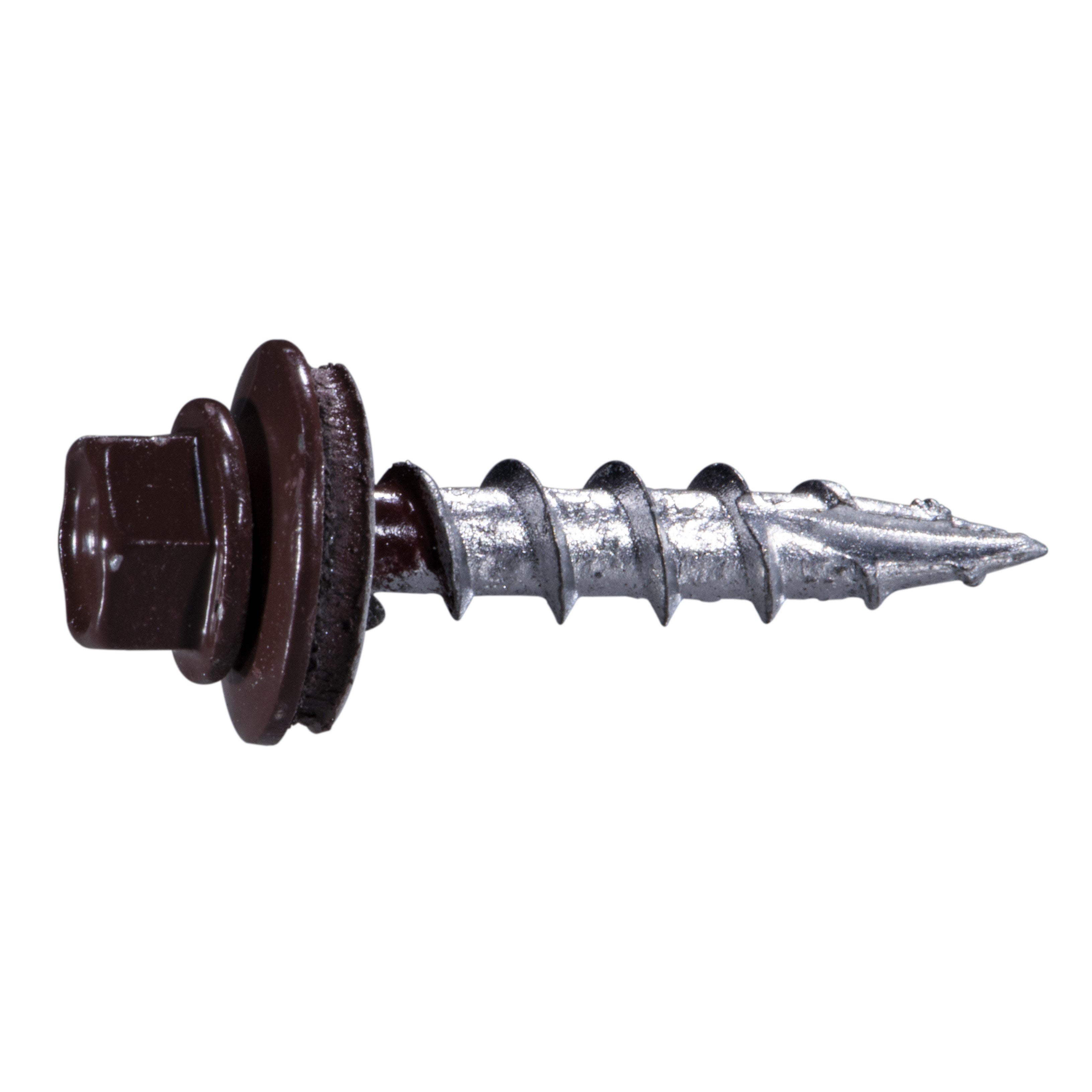 #10 x 1" Brown Painted Steel Hex Washer Head Pole Barn Self-Drilling ...
