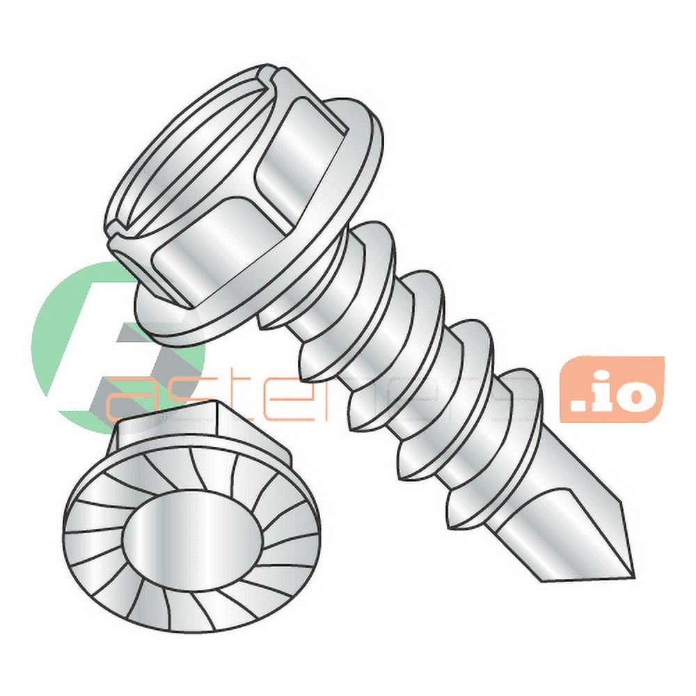 #10 x 1" Self-Drilling Screws / Slotted / Hex Washer Head / Steel / Zinc / Serrated / #3 Drill ...