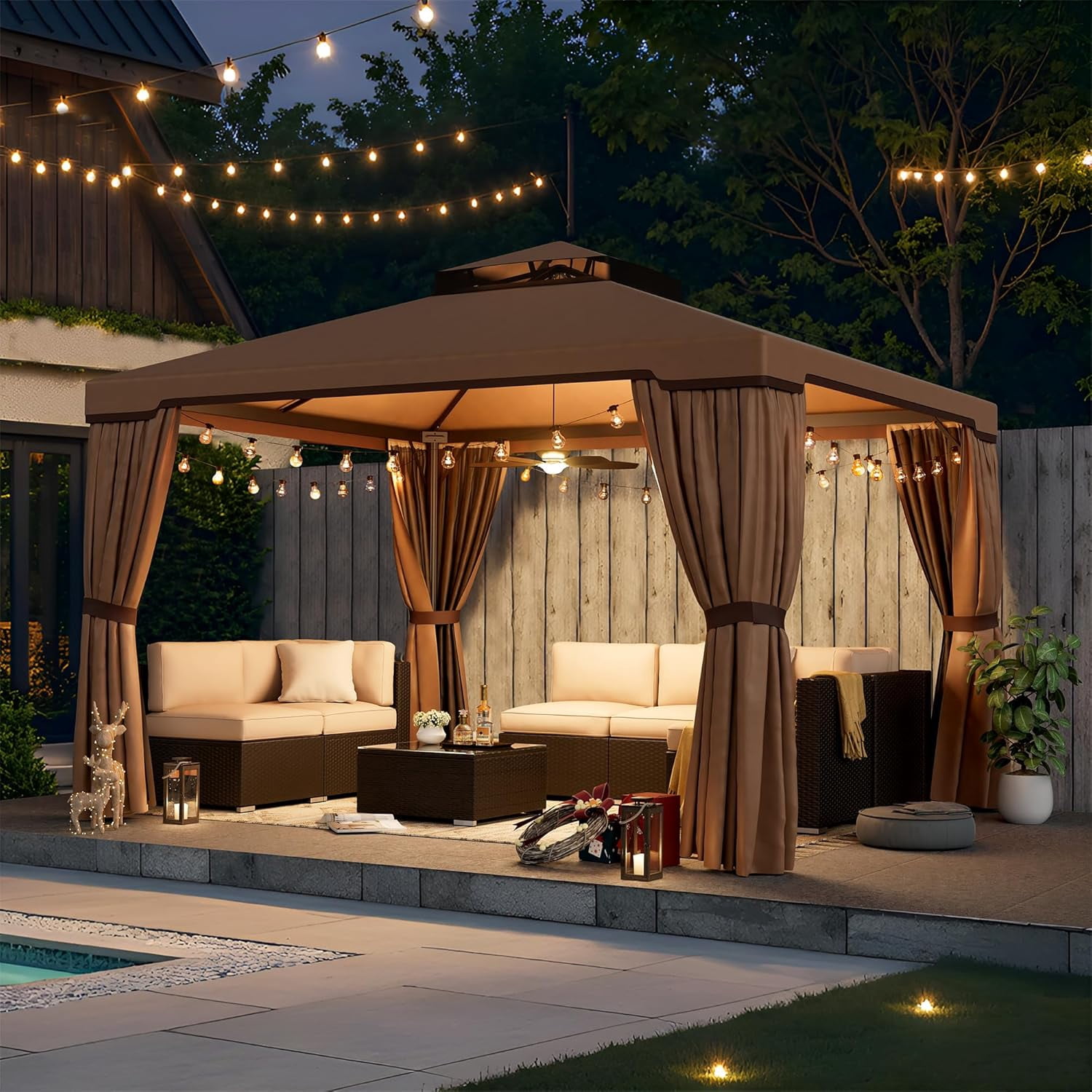 10 X 10 Ft Outdoor Gazebo For Patio Iron Frame Garden Permanent Gazebo