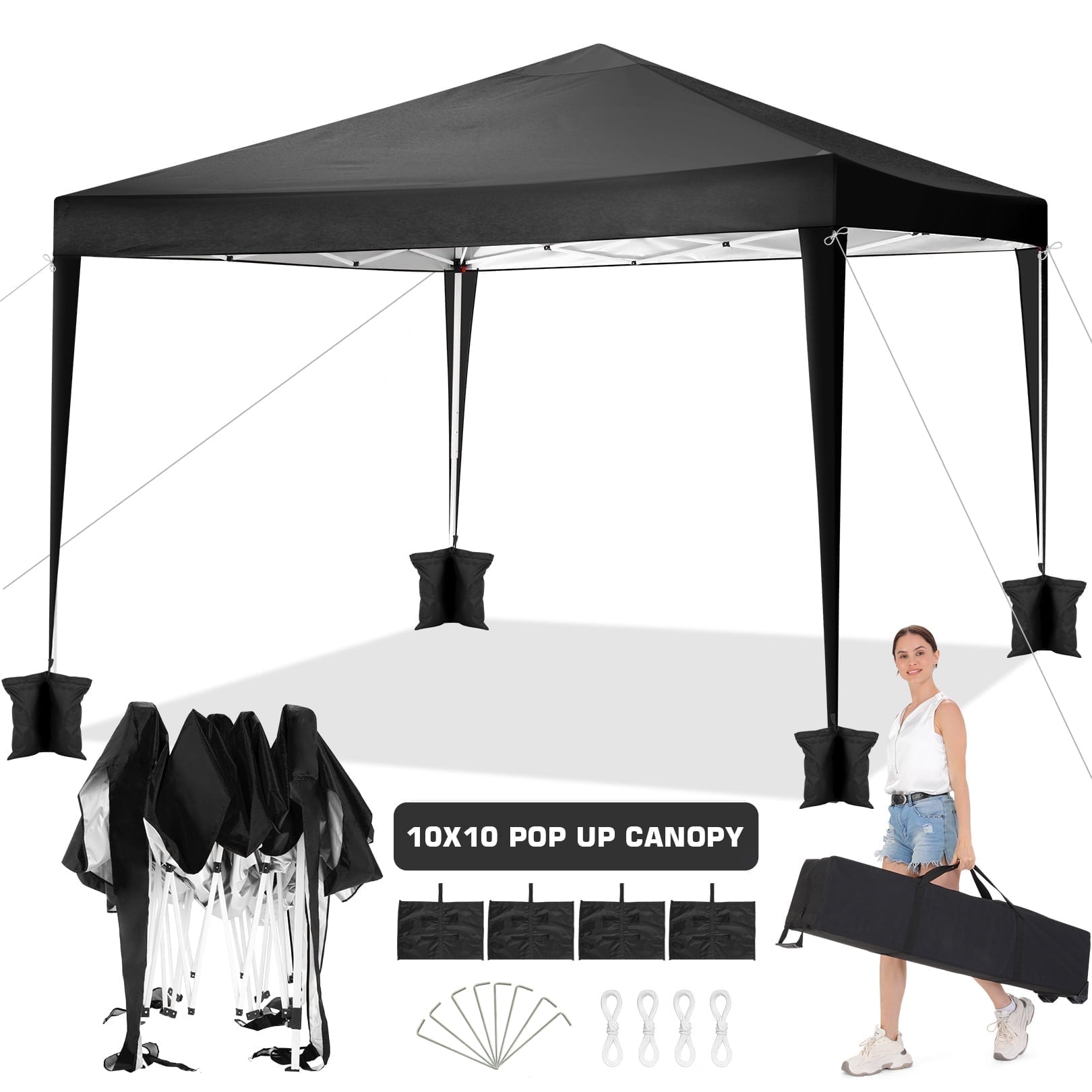 10x10ft Pop-Up Canopy Tent, Outdoor, Beach Gazebo, Adjustable Height ...