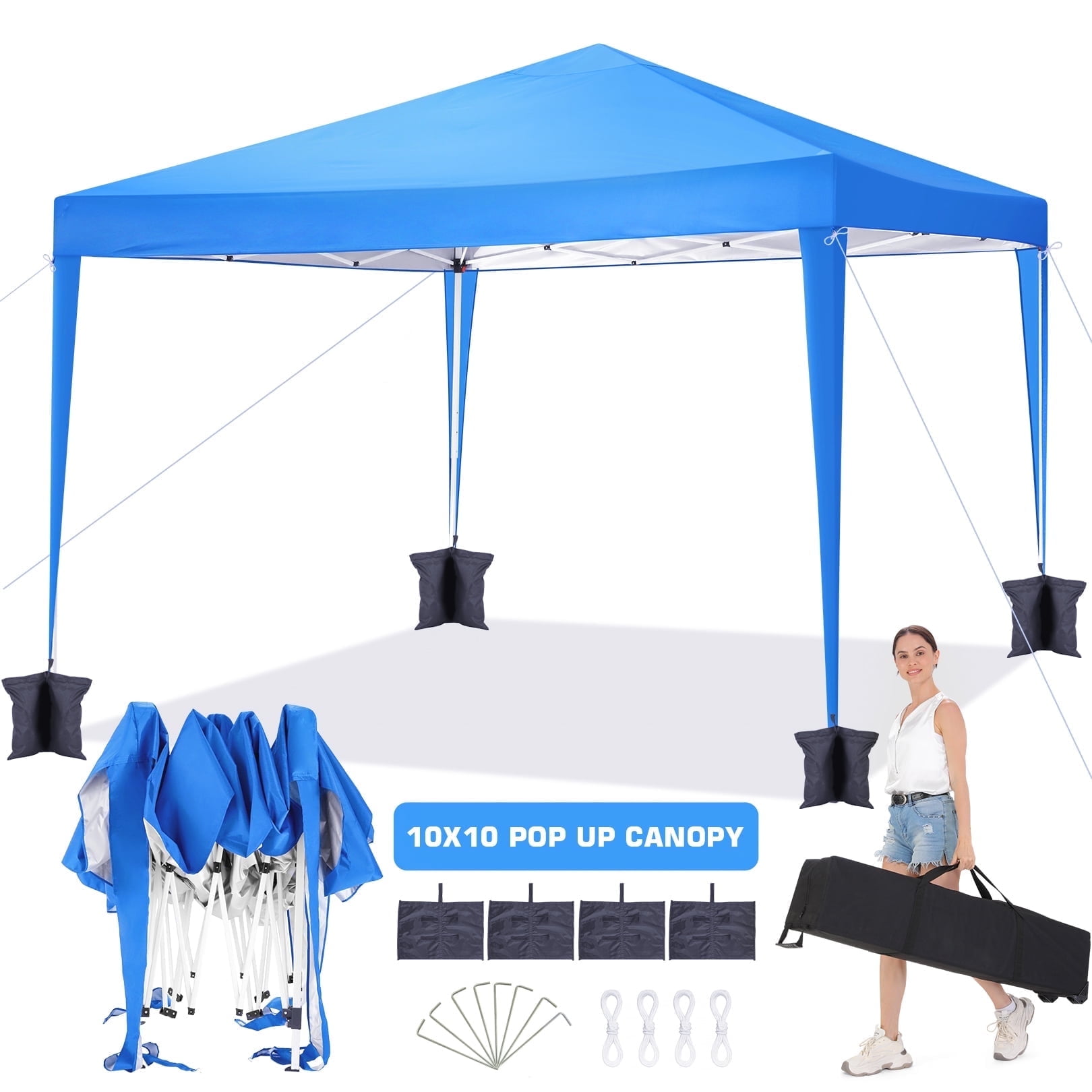 10x10 FT Outdoor Pop-Up Canopy, Instant Party Tent, Adjustable Height ...