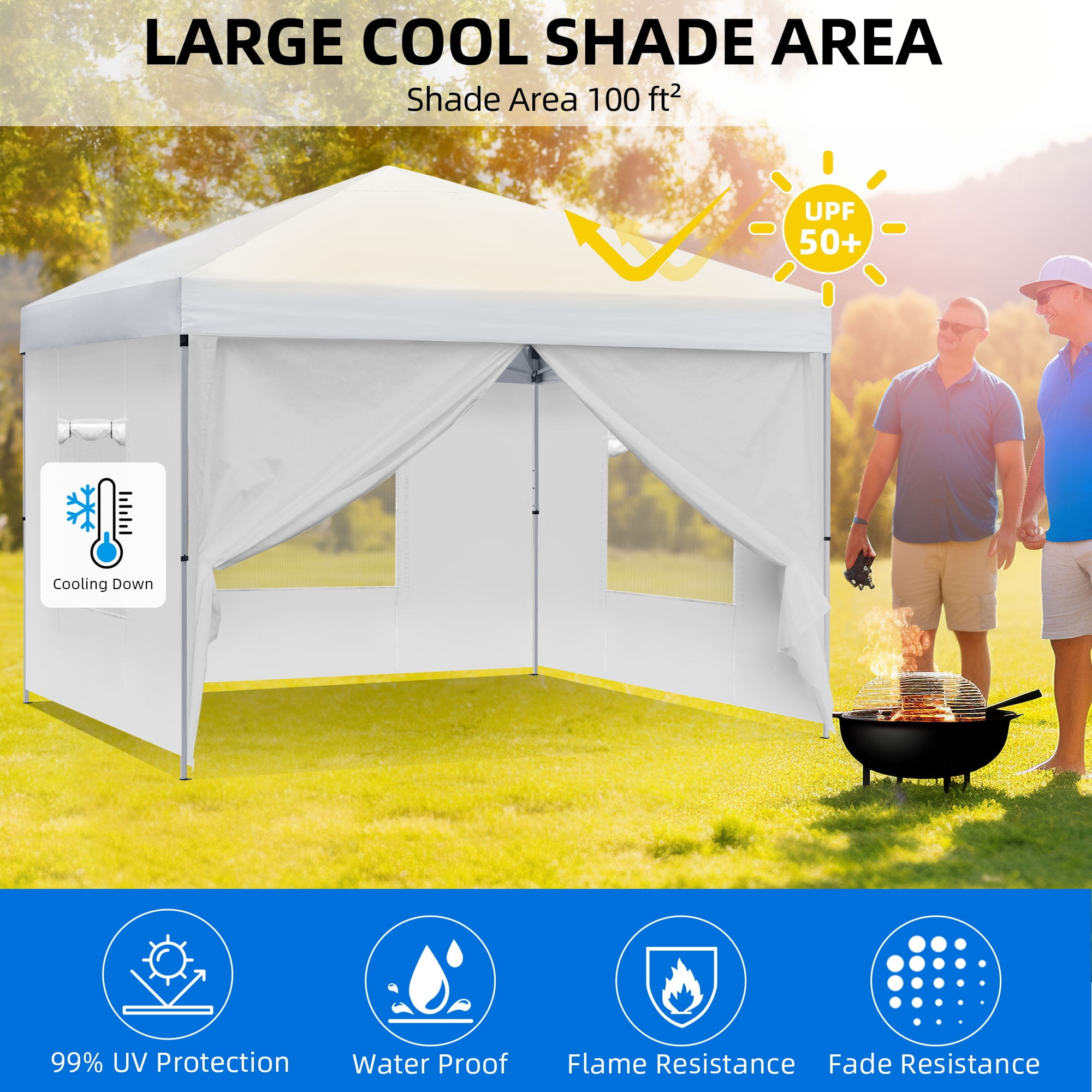 10 x 10 FT Outdoor Pop Up Canopy Tent with 4 Removable Sidewalls, Easy ...