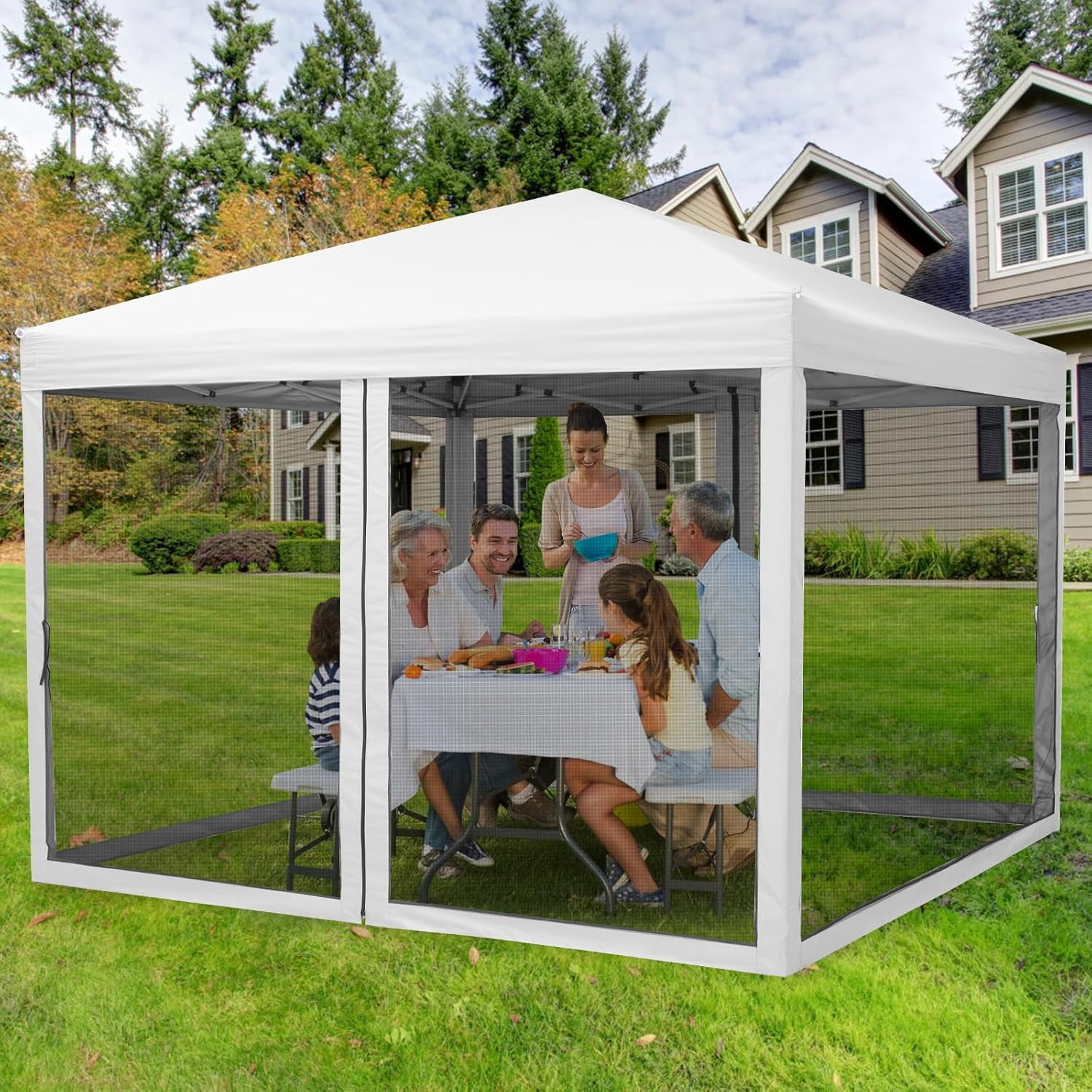 10 x 10 FT Pop Up Canopy, Heavy Duty Party Tent with Mosquito Netting ...