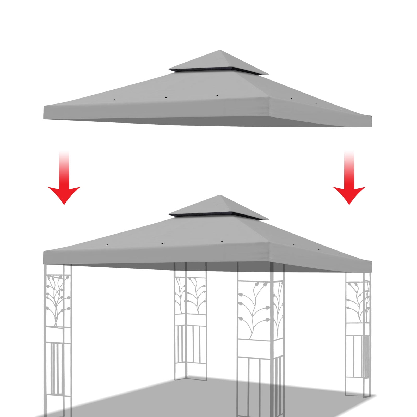 10 x 10 FT Replacement Canopy Top Cover 2-Tiered Patio Sunshade ...