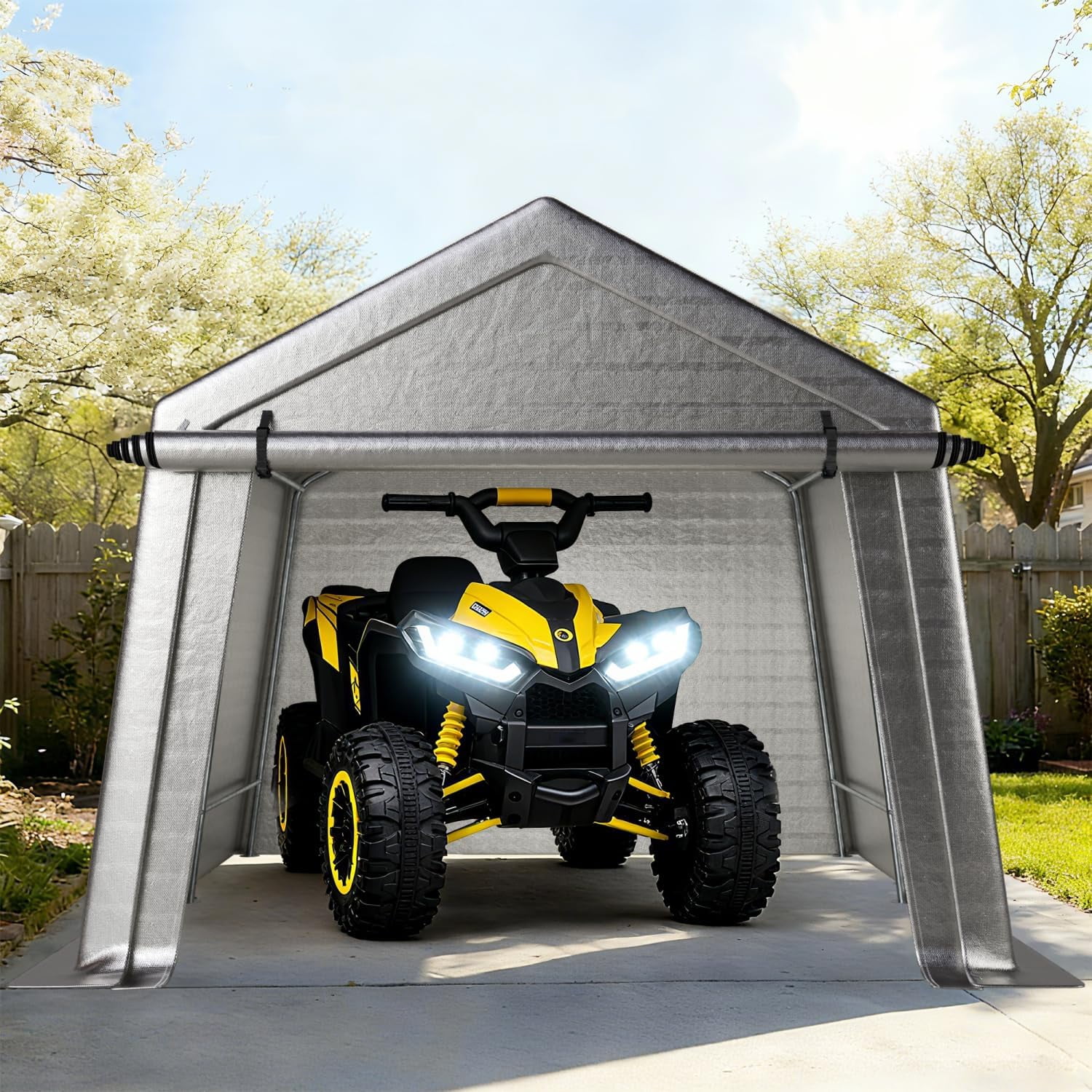 10 x 10 FT Storage Shed, Portable Shed with 220G Heavy Duty PE Tarp, Roll-up Zipper Door & Vent ...