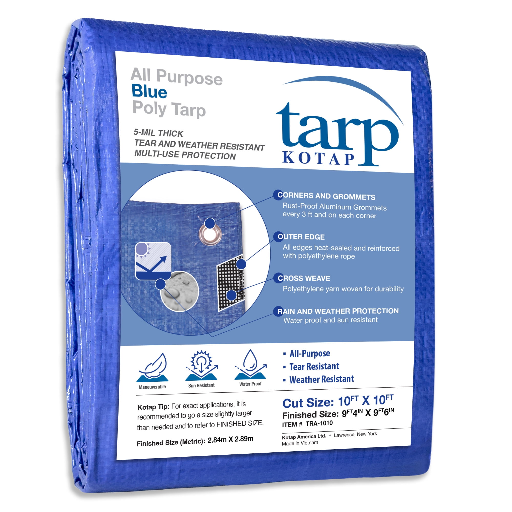Kotap Utility 10-ft x 10-ft Blue Poly Tarp, All-Purpose Lightweight ...