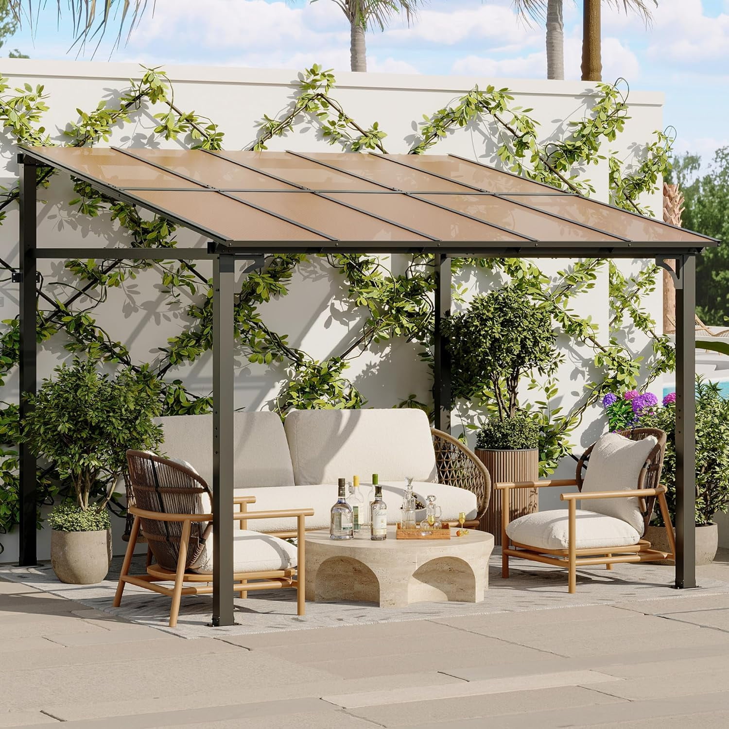 10 x 10 Outdoor Lean to Metal Awnings Large Gazebo, Hard Top Lean to ...