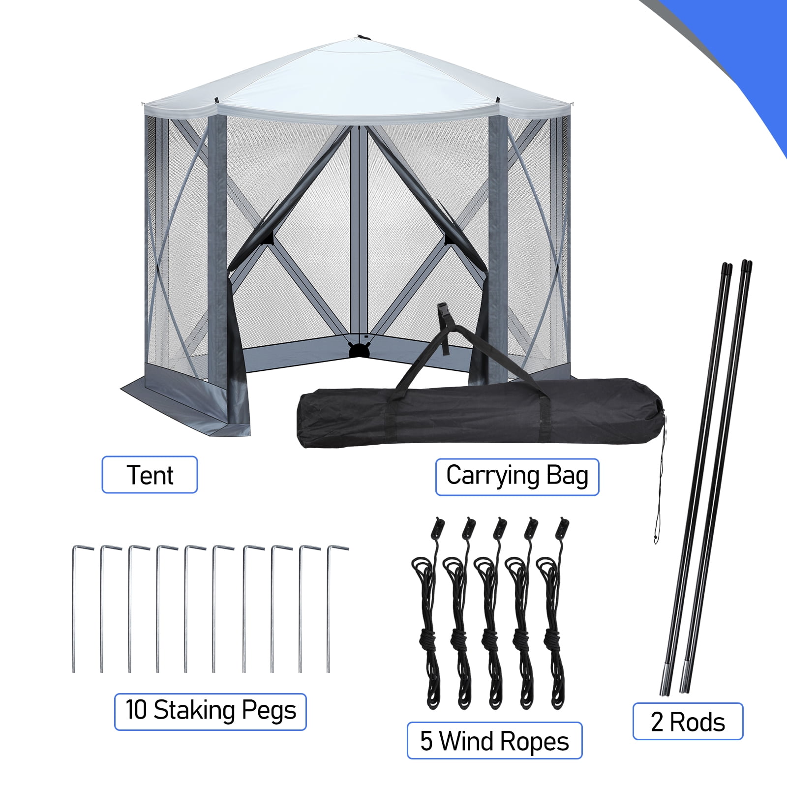 10 x 10' Pop Up Canopy Tent with 5 Mesh Sidewalls, Instant Gazebo with ...