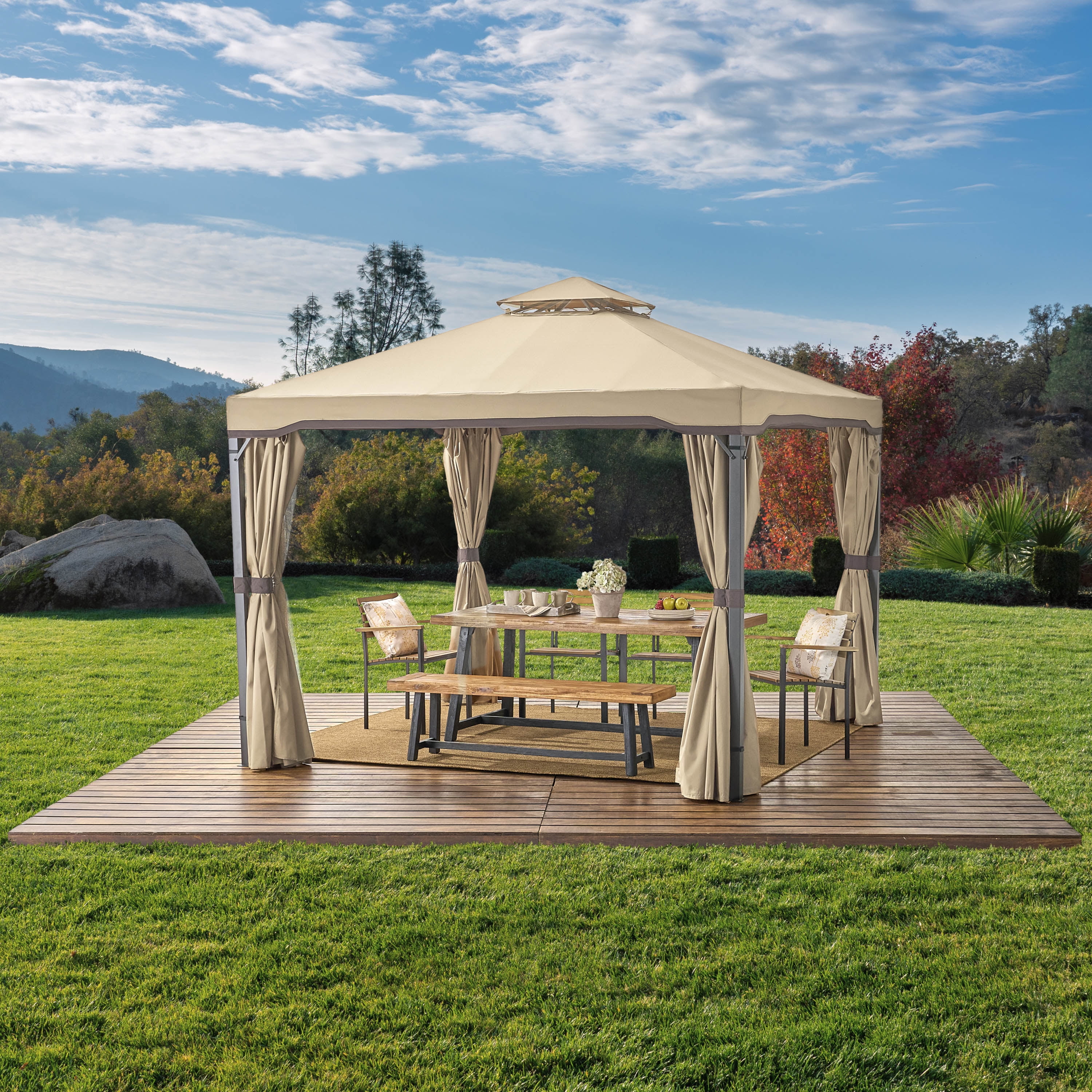 10' x 10' Skyline Gazebo, Stainless Steel Double Roof Gazebo, Permanent ...