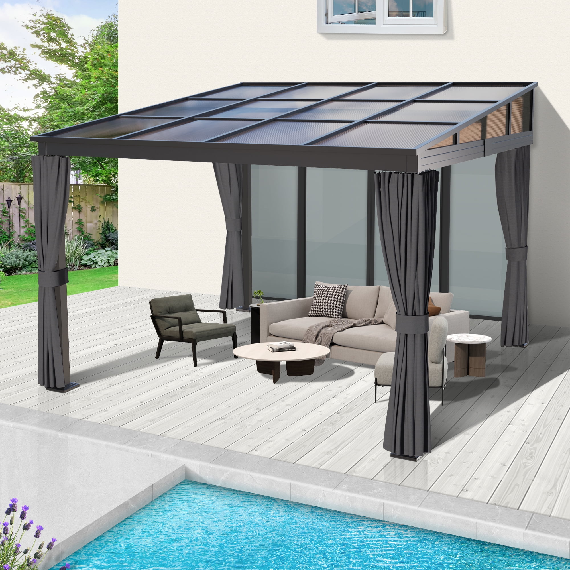 10'x 10' Wall Mounted Gazebo, Lean to Gazebo with Aluminum Frame ...