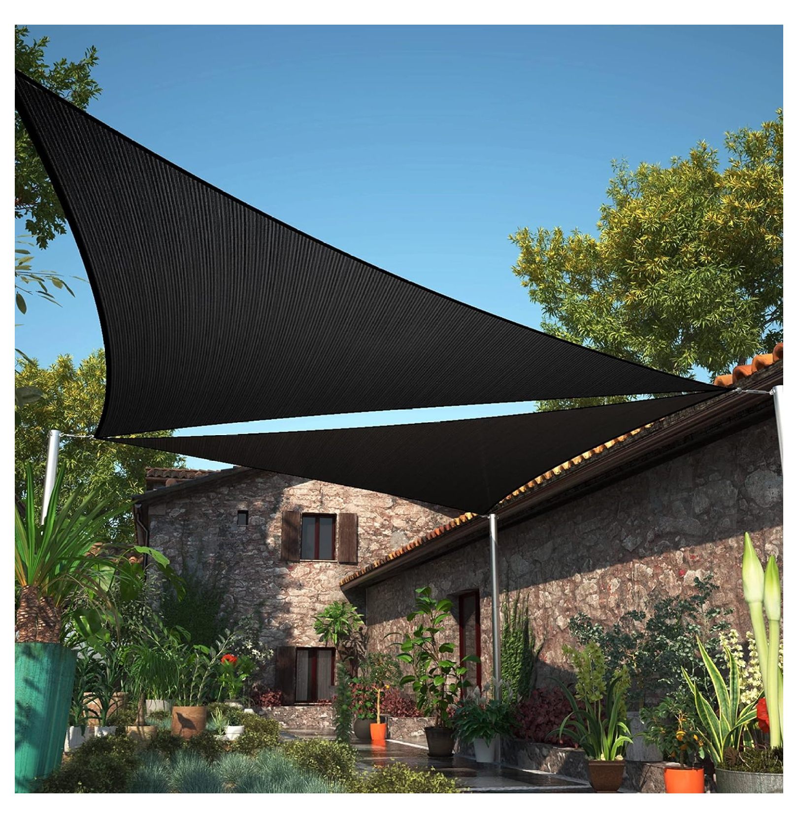 10' x 10' x 10' Black Sun Shade Sail UPF50 Triangle smTAPRT18 Canopy ...