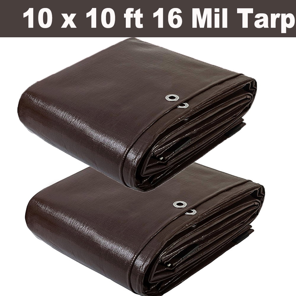 10 x 10ft Brwon 16 mil Tarps and Covers Waterproof Outdoor Extra Thick ...