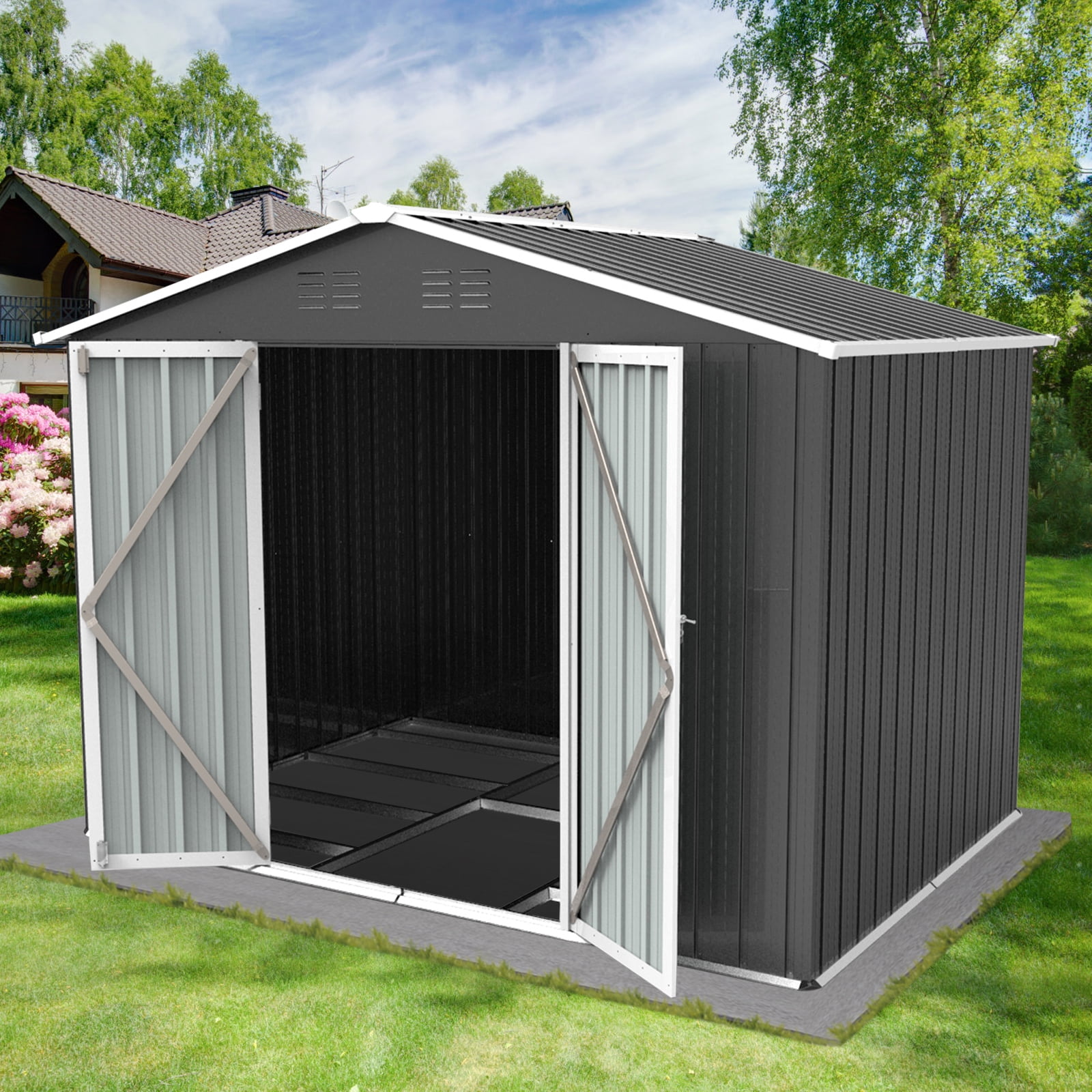 10 x 12 FT Metal Garden Sheds with Hinged Door and Padlock, Punched ...
