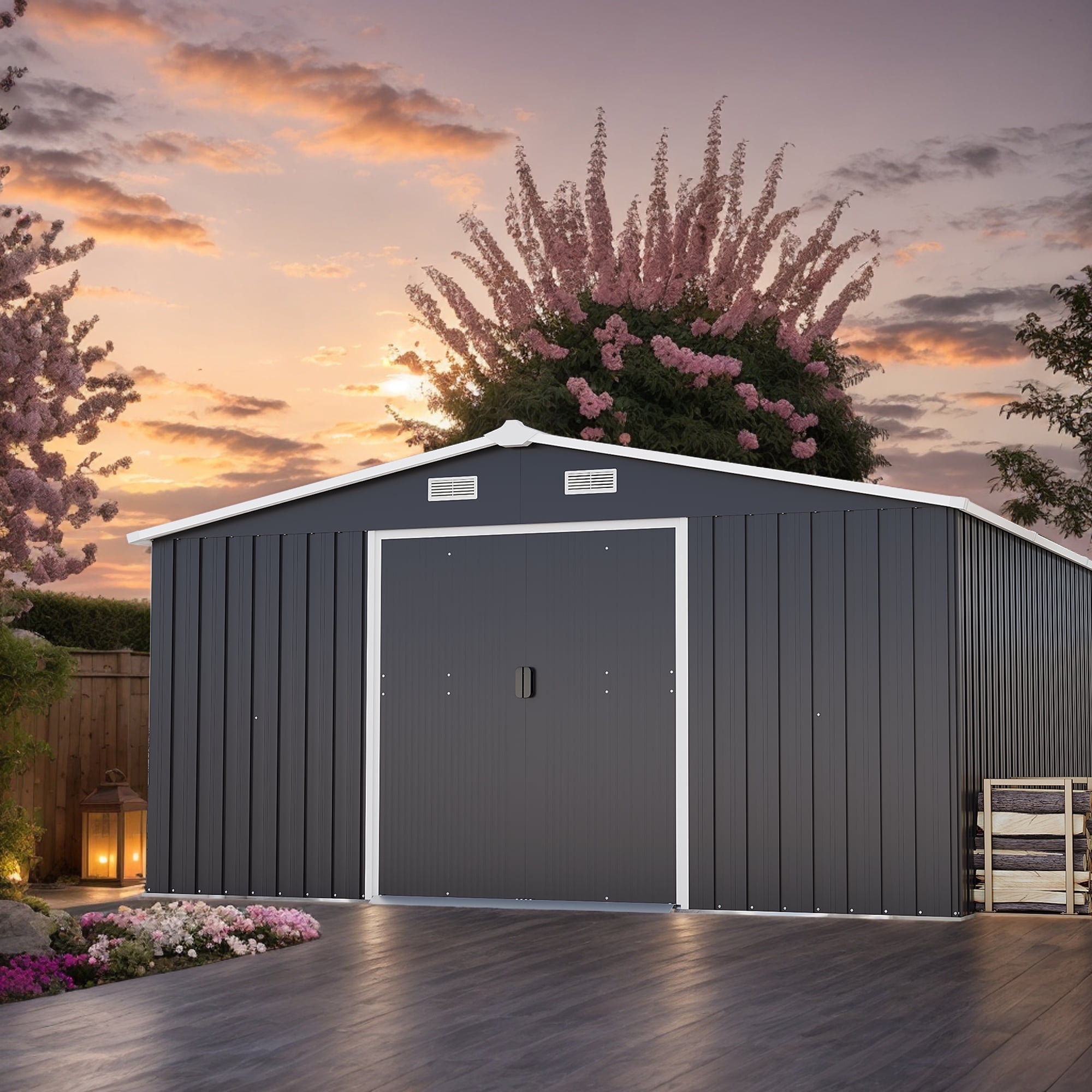10 x 12 FT Outdoor Storage Shed, Large Steel Metal Garden Sheds with ...