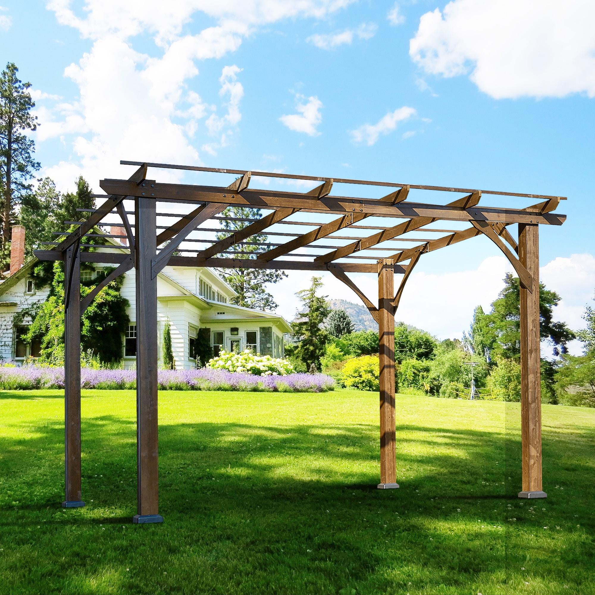10' x 12' Patio Pergola, Weather-Resistant Cedar Wood Pergola with ...