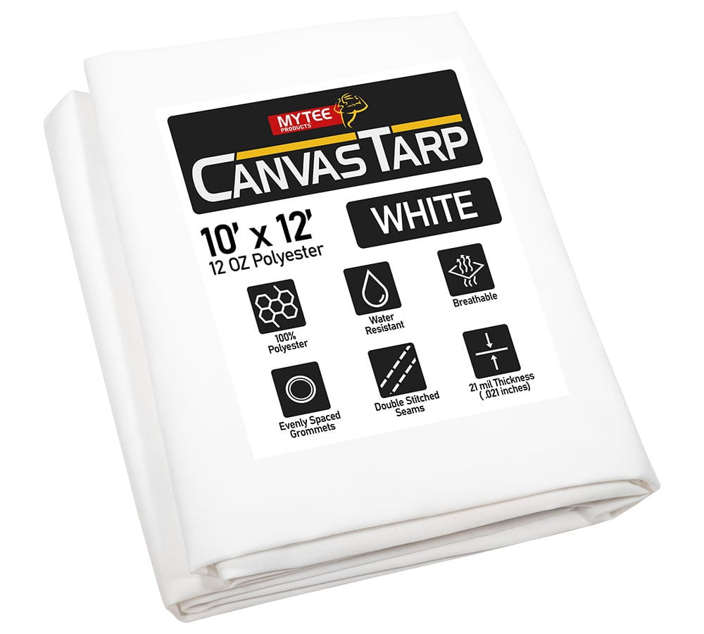 10' x 12' White Canvas Tarp 12oz - Water Resistant & Breathable - Heavy ...