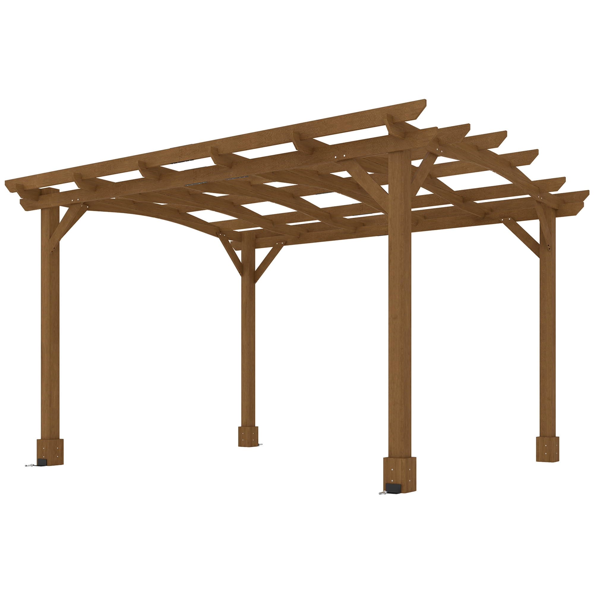 10' x 12' Wood Pergola, Outdoor Gazebo Grape Trellis with Arched Roof ...