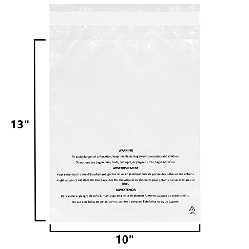 10” x 13” (500 Count) Self Seal Clear Poly Bags with Suffocation ...