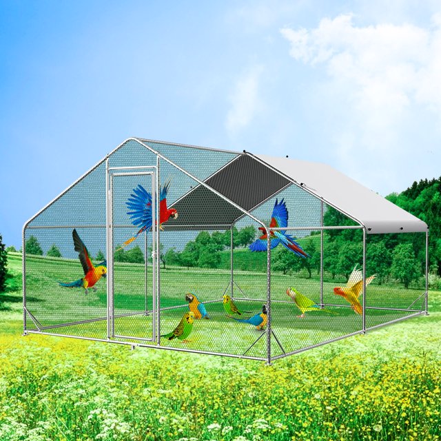 10' x 13' x 6.4' Large Metal Chicken Coop with Run for 10 Chickens ...
