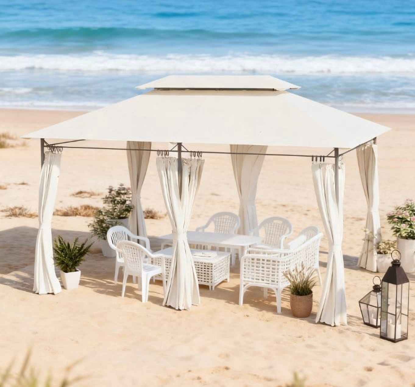 10' x 13' Outdoor Patio Gazebo, Double Roof Patio Gazebo with Mosquito ...