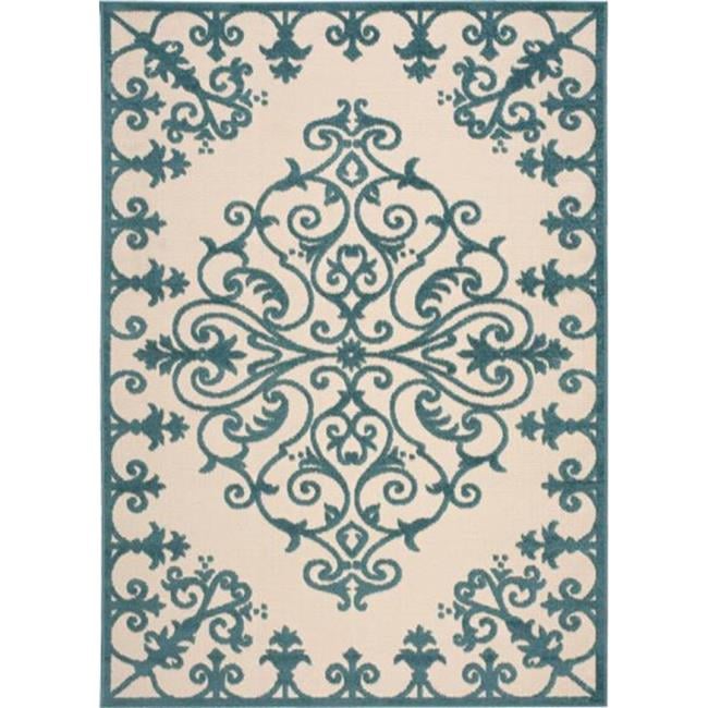 10 x 13 ft. Aqua Damask Non Skid Indoor & Outdoor Rectangle Area Rug ...