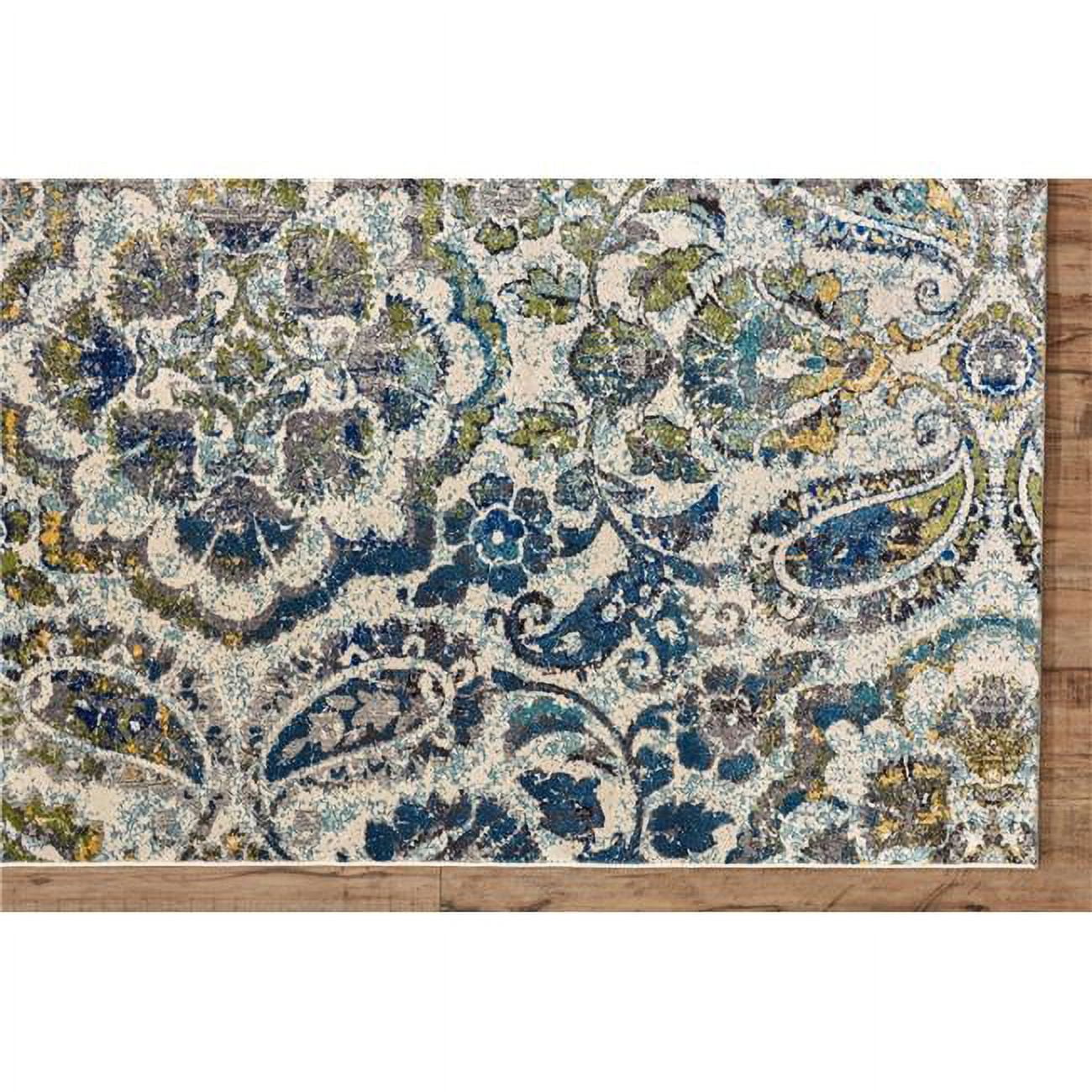 10 x 13 ft. Ivory Blue & Green Floral Stain Resistant Rectangle Area ...