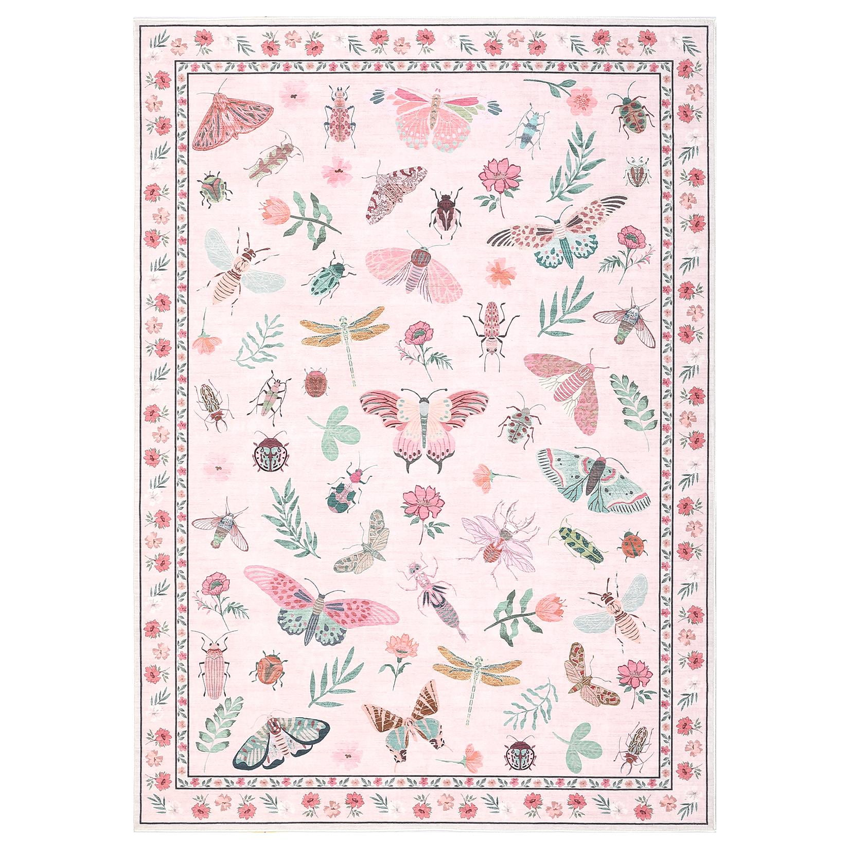 10 x 13 ft Polyester Pink Rectangular Living Room Bedroom Dining Room ...