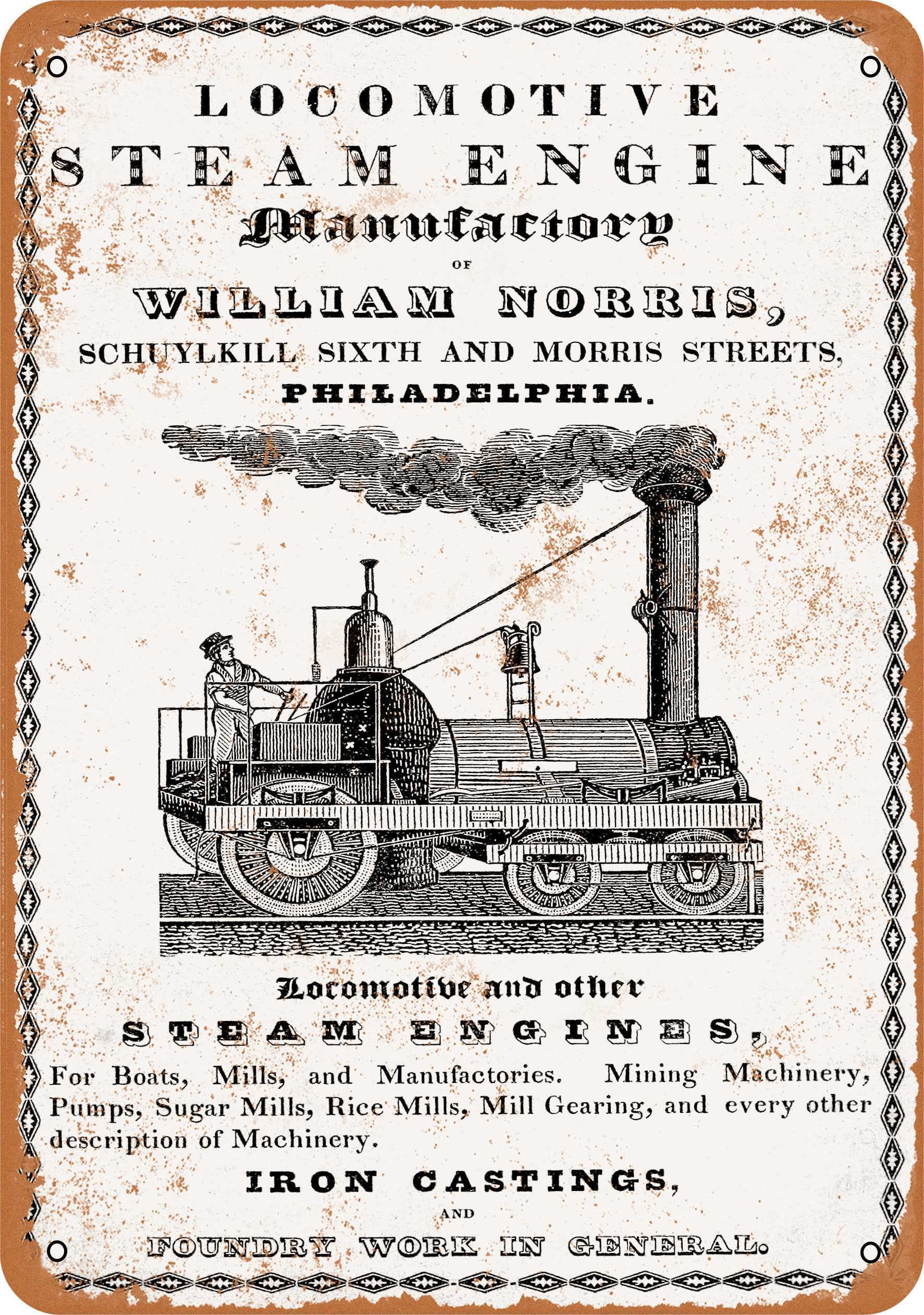 10 x 14 METAL SIGN - 1842 Norris Steam Locomotives - Vintage Rusty Look ...