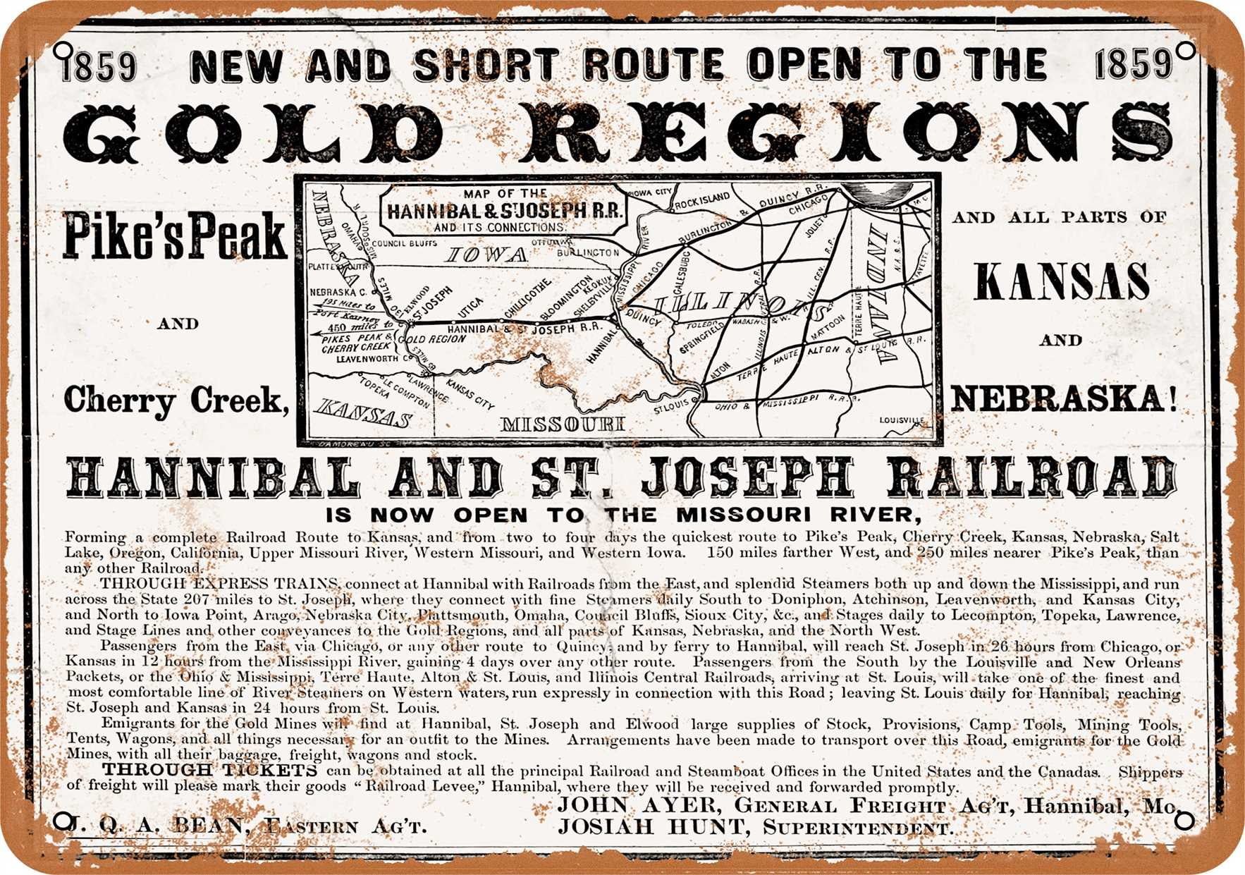 10 x 14 METAL SIGN - 1859 Hannibal and St. Joseph Railroad - Vintage ...