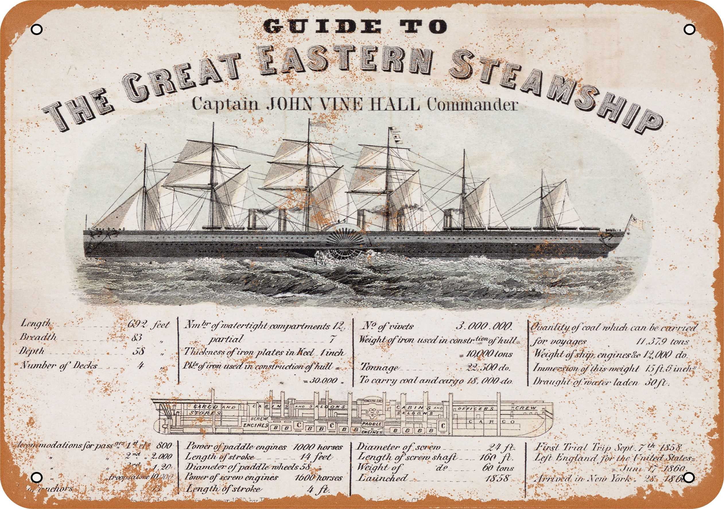 10 x 14 METAL SIGN - 1860 Guide to the Great Eastern Steamship ...