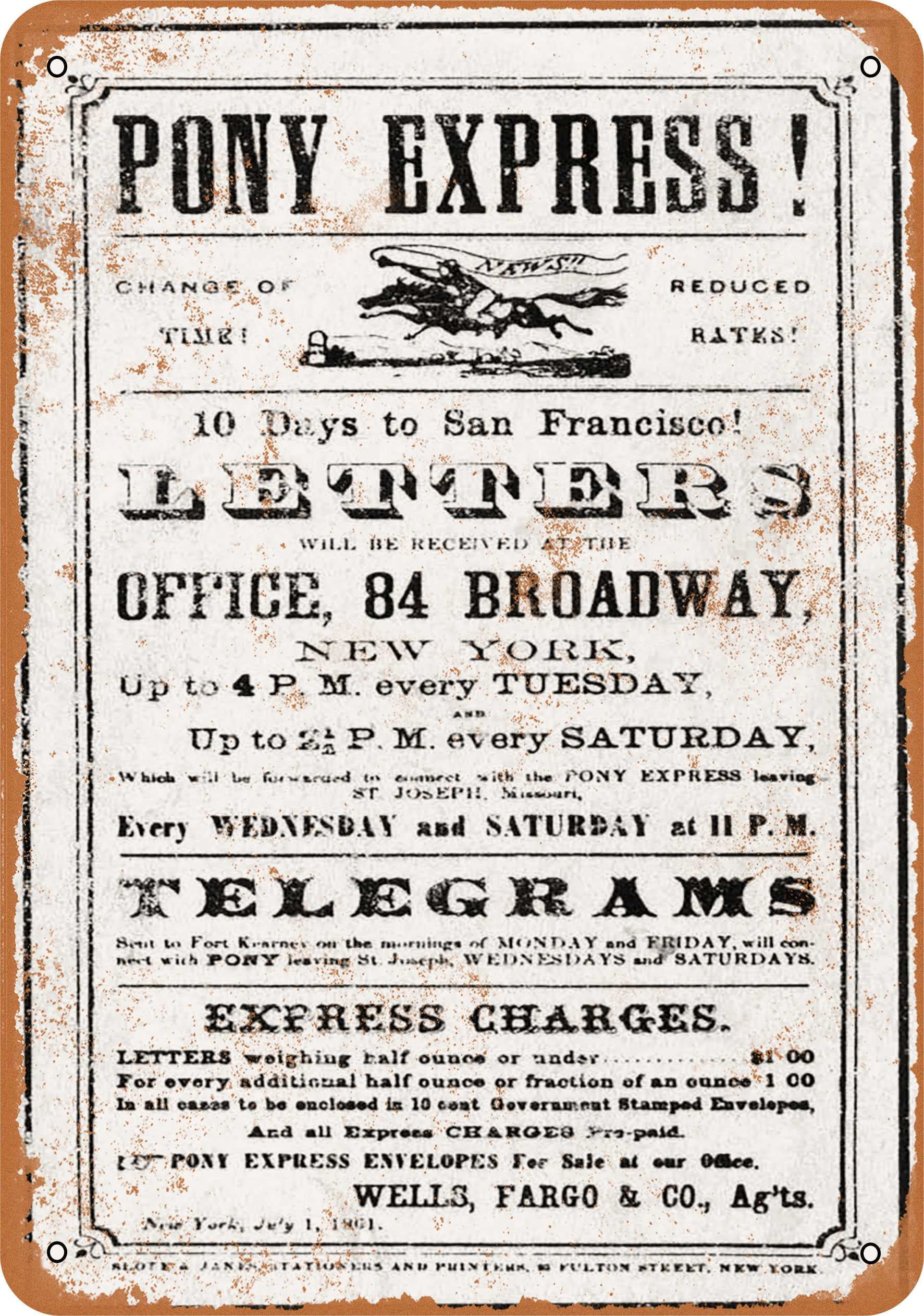 10 x 14 METAL SIGN - 1861 Pony Express - Vintage Rusty Look - Walmart.com