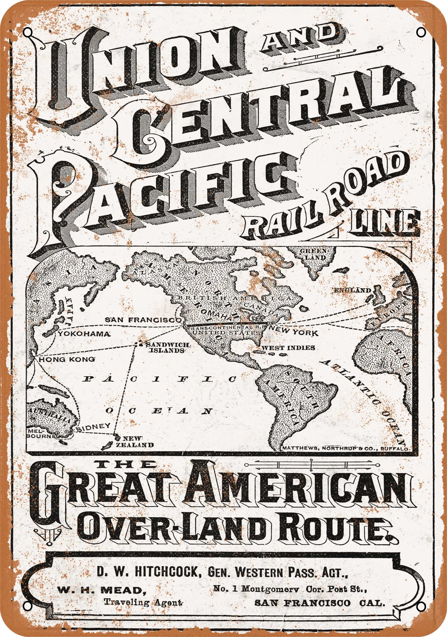 10 x 14 METAL SIGN - 1872 Union Pacific Railroad Overland Route ...