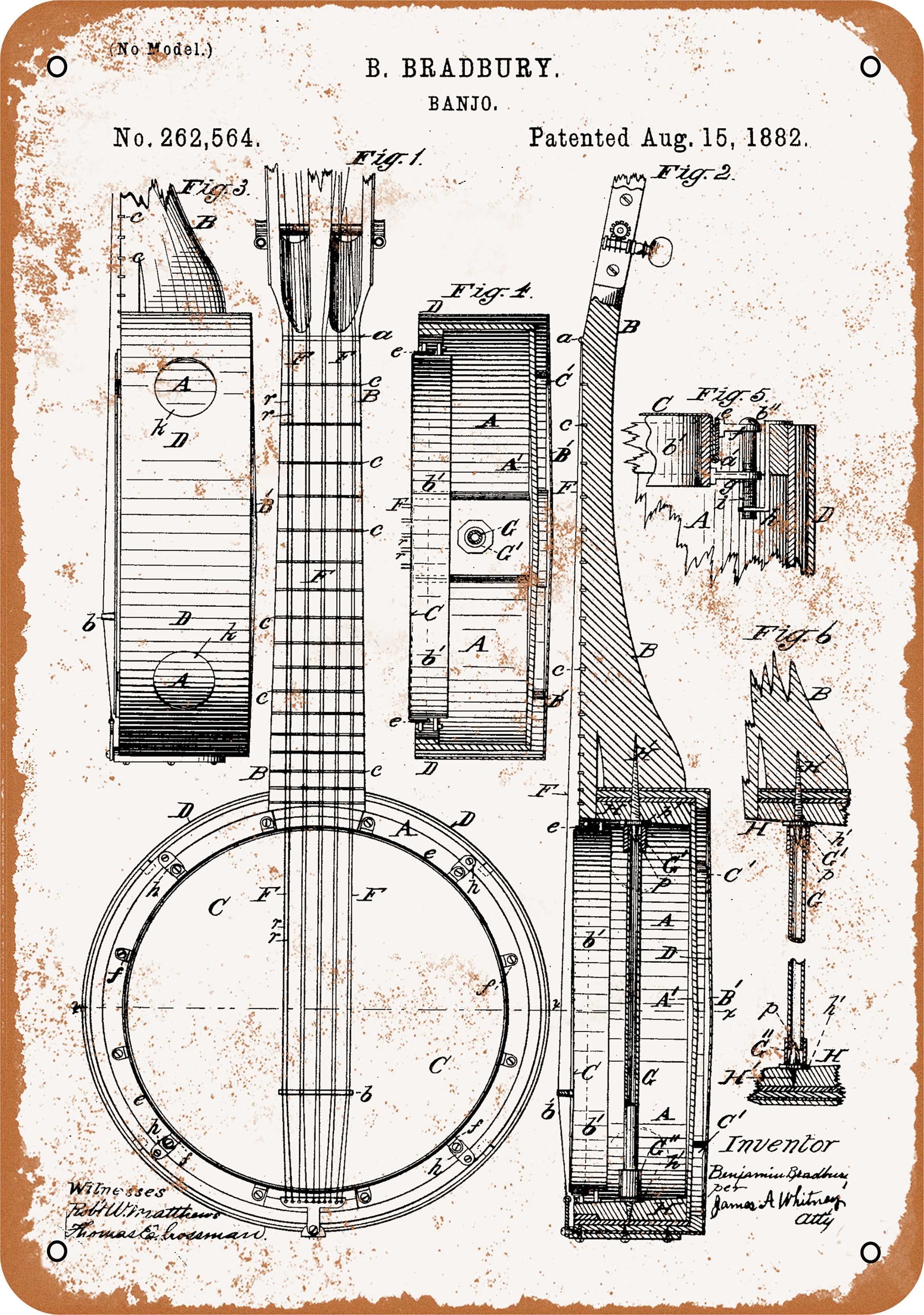 10 x 14 METAL SIGN - 1882 Banjo Patent - Vintage Rusty Look - Walmart.com