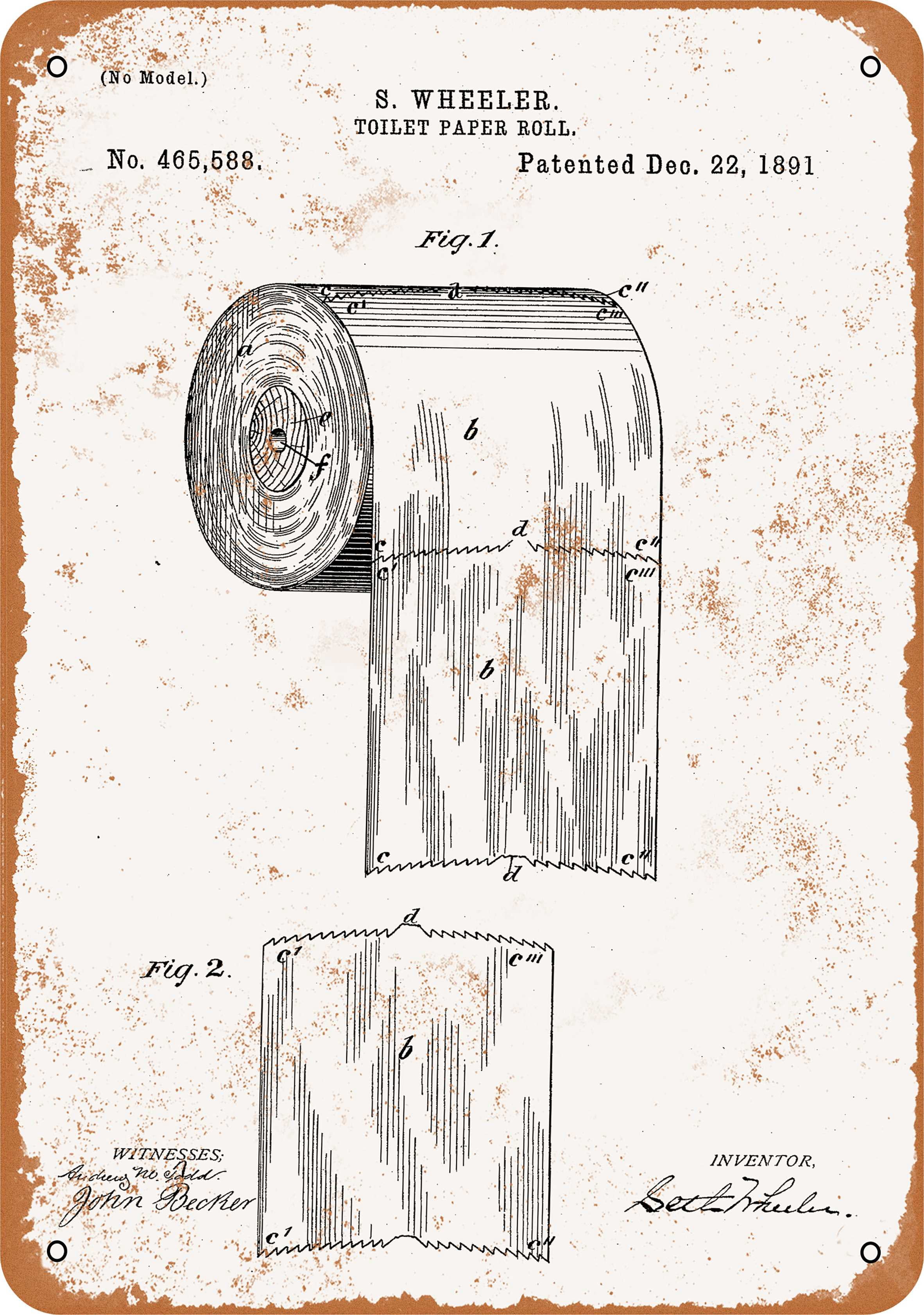 10 x 14 METAL SIGN - 1891 Toilet Paper Roll Patent - Vintage Rusty Look ...