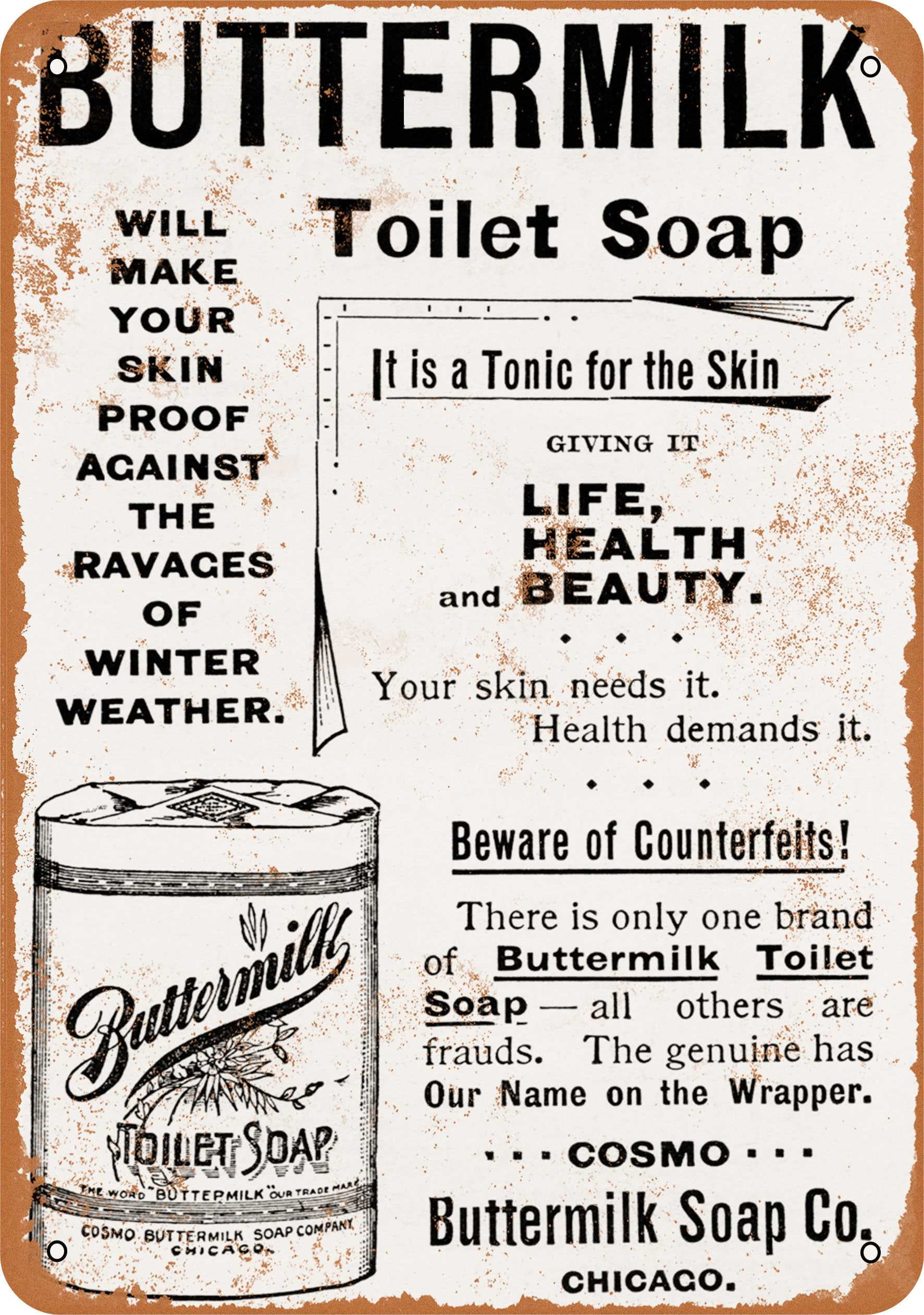 10 x 14 METAL SIGN - 1896 Buttermilk Toilet Soap - Vintage Rusty Look ...