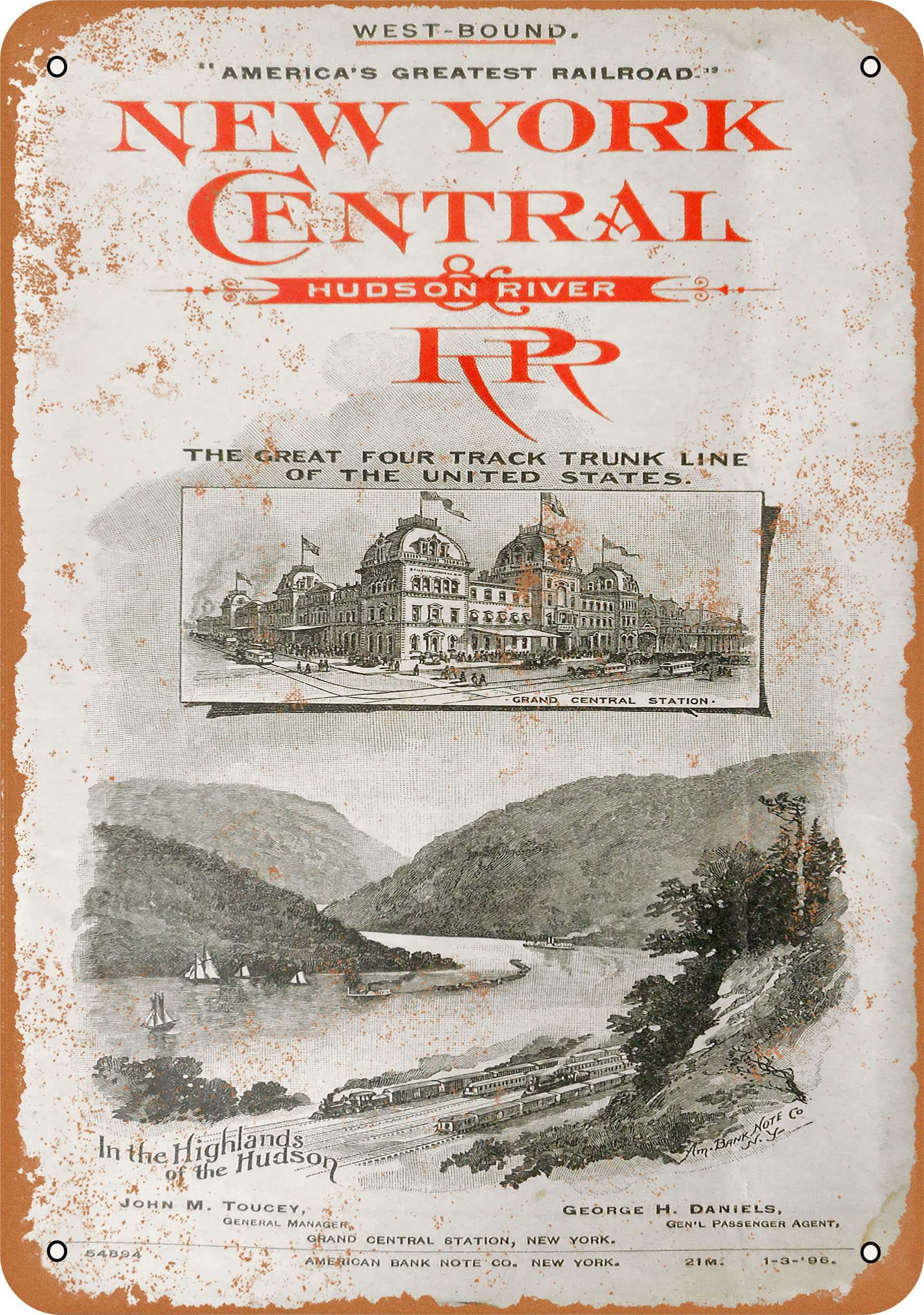 10 x 14 METAL SIGN - 1896 New York Central - Vintage Rusty Look ...
