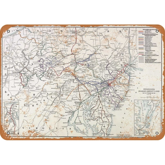 10 x 14 METAL SIGN - 1899 Pennsylvania Railroad Map - Vintage Rusty ...