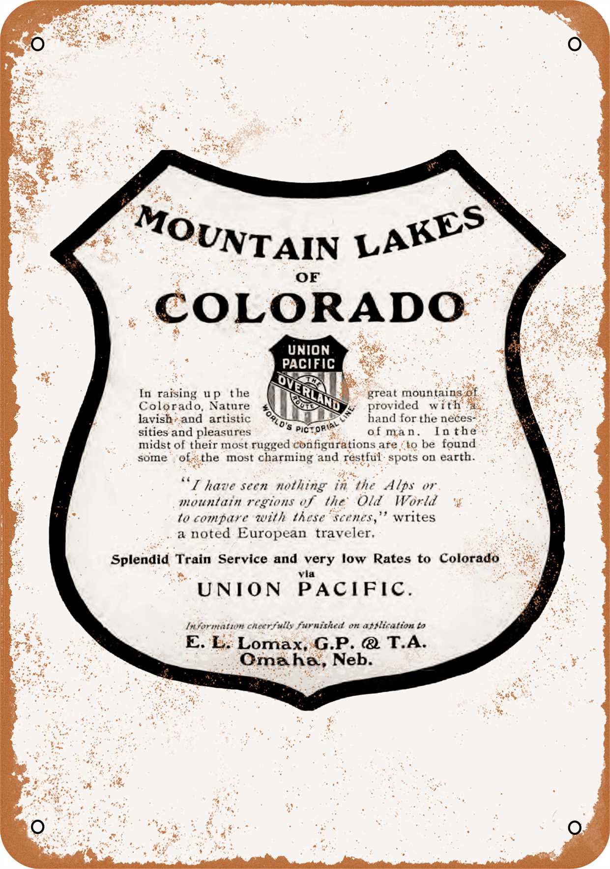 10 x 14 METAL SIGN - 1903 Union Pacific Railroad Overland Route ...