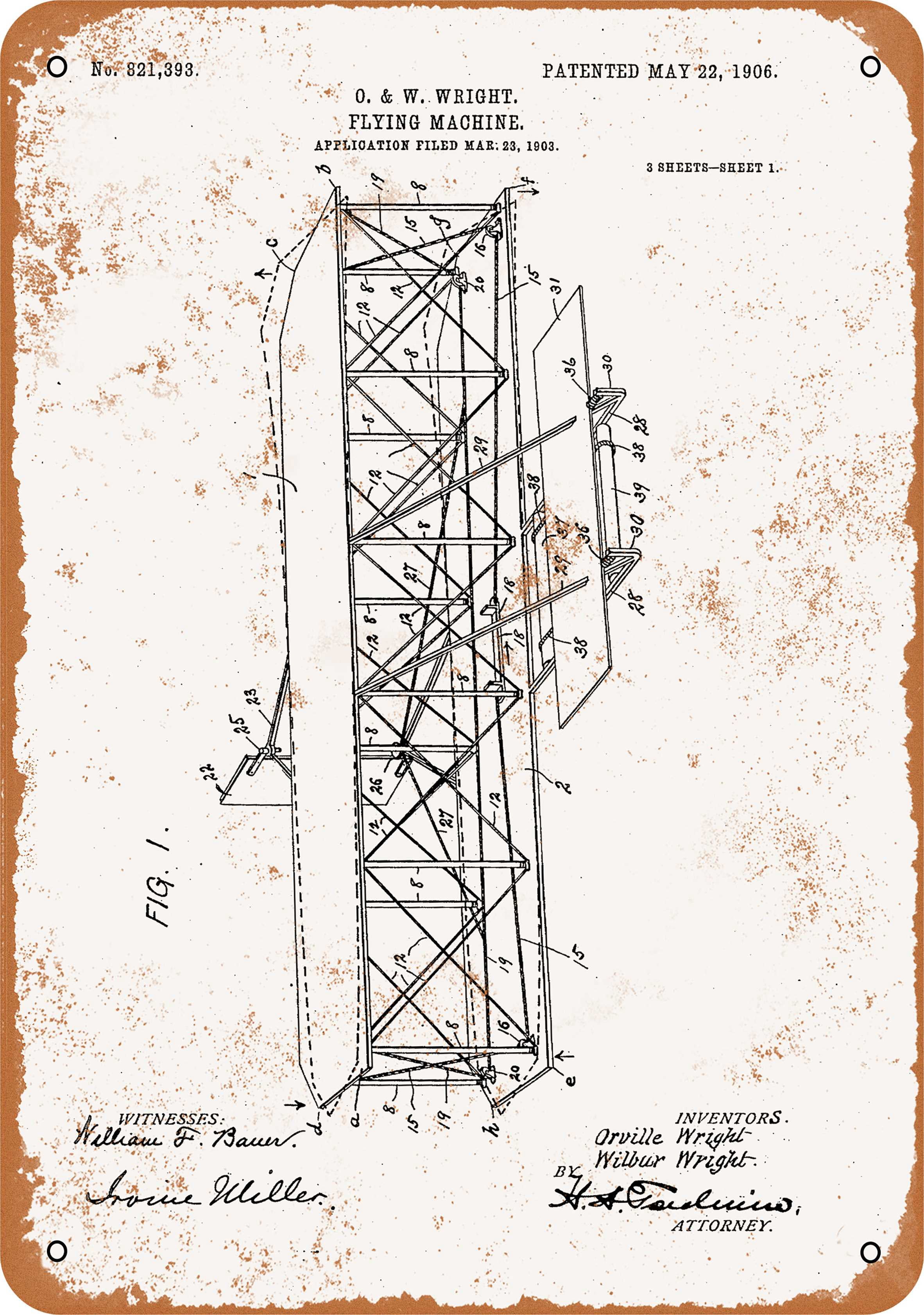 10 x 14 METAL SIGN - 1906 Wright Brothers Airplane Patent - Vintage ...