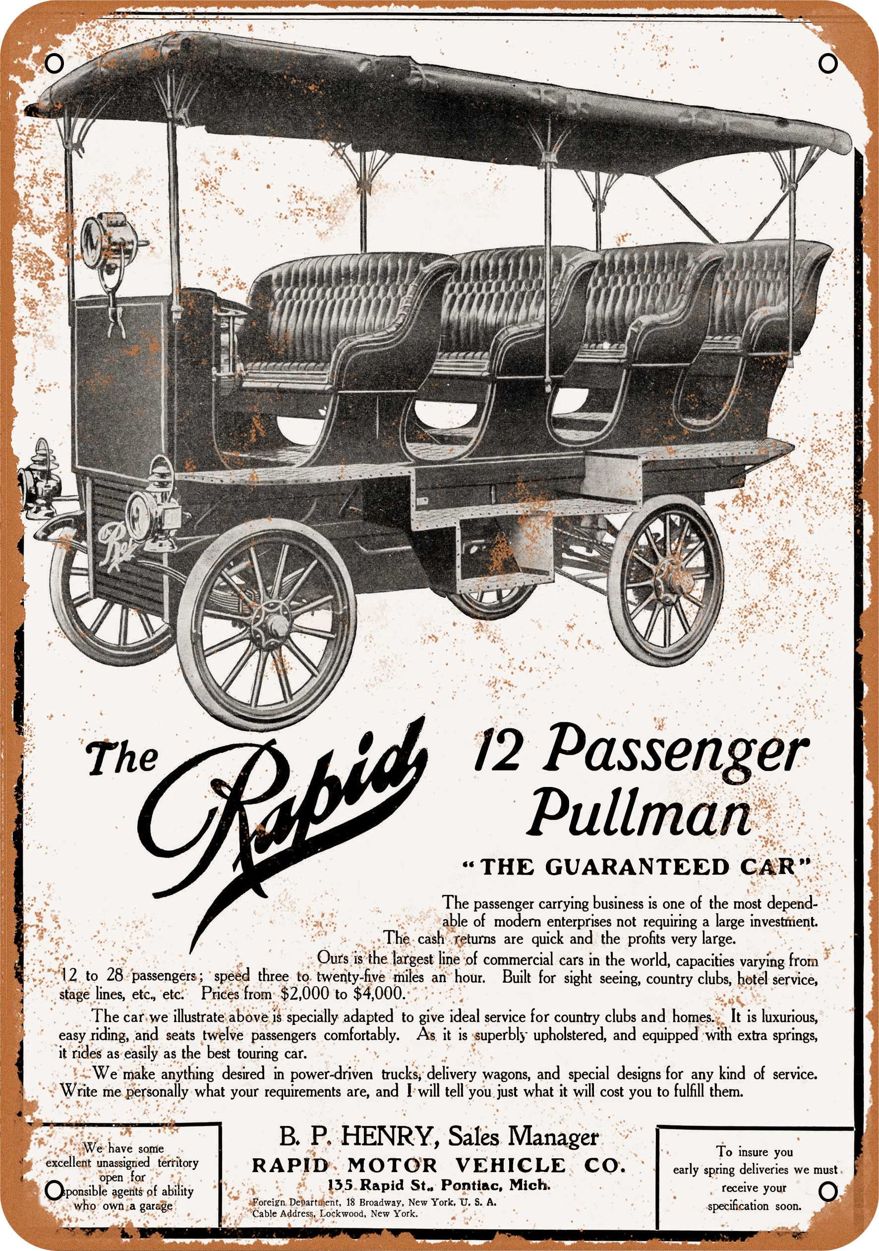 10 x 14 METAL SIGN - 1908 Rapid 12 Passenger Pullman Car - Vintage ...