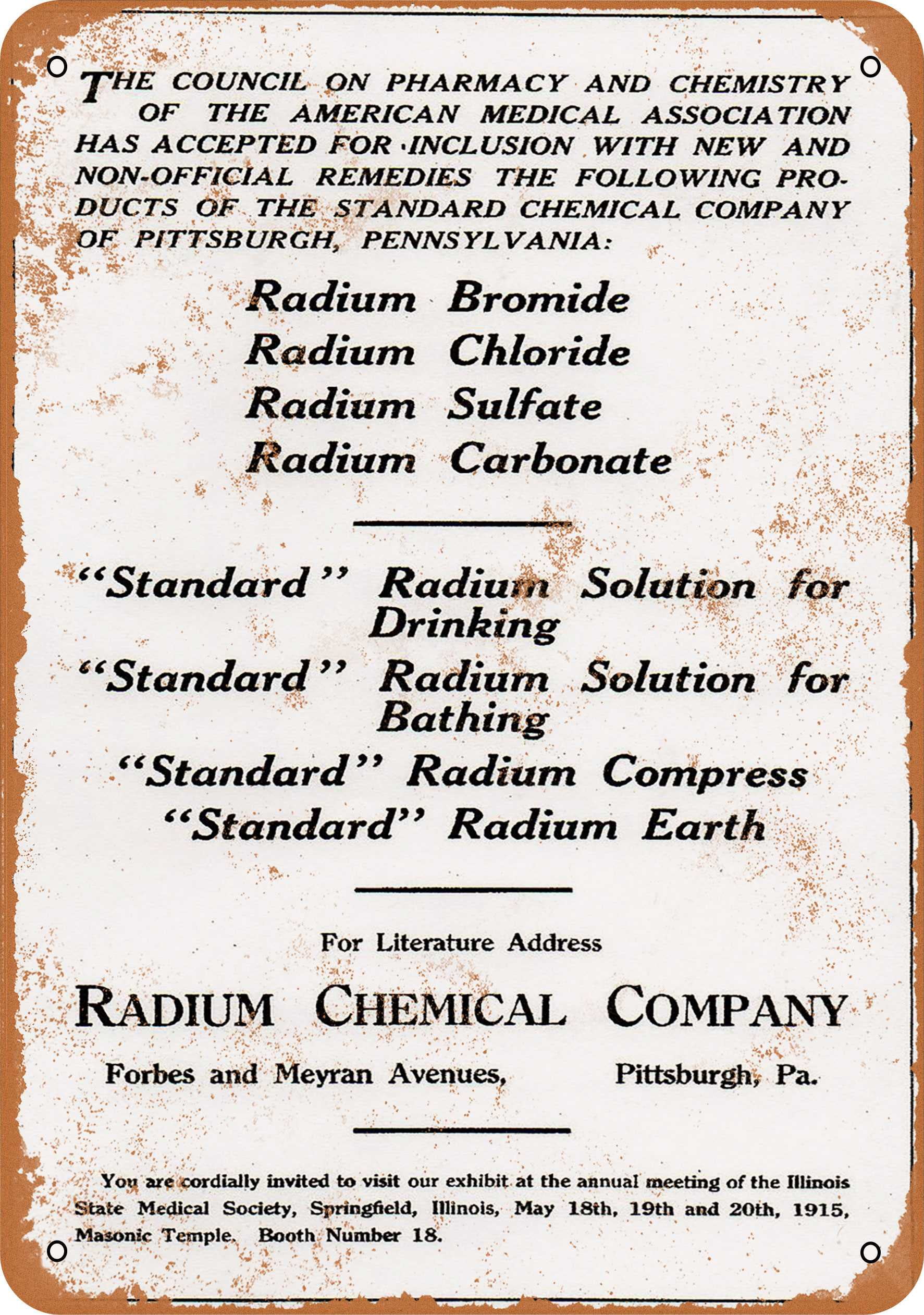 10 x 14 METAL SIGN - 1917 Radium Solutions for Drinking - Vintage Rusty ...
