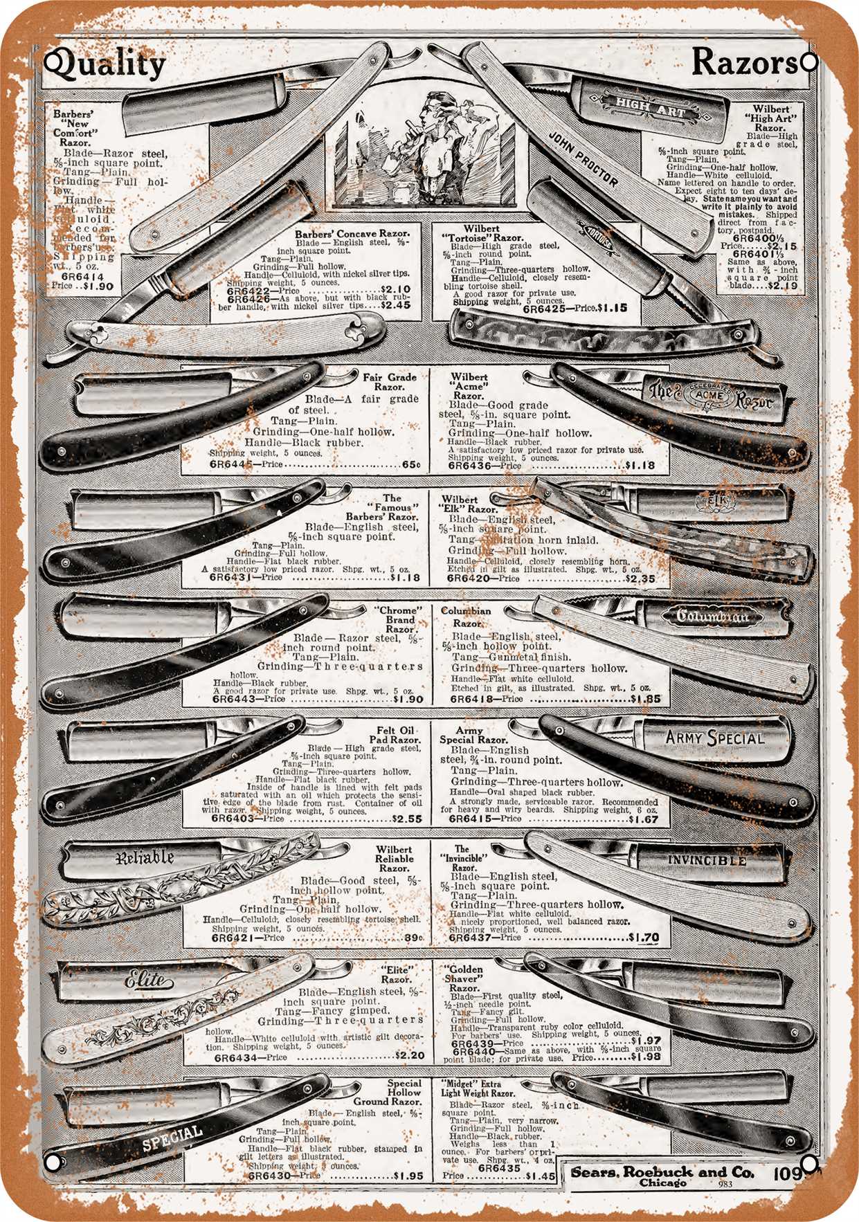 10 x 14 METAL SIGN - 1919 Sears Straight Razors - Vintage Rusty Look ...