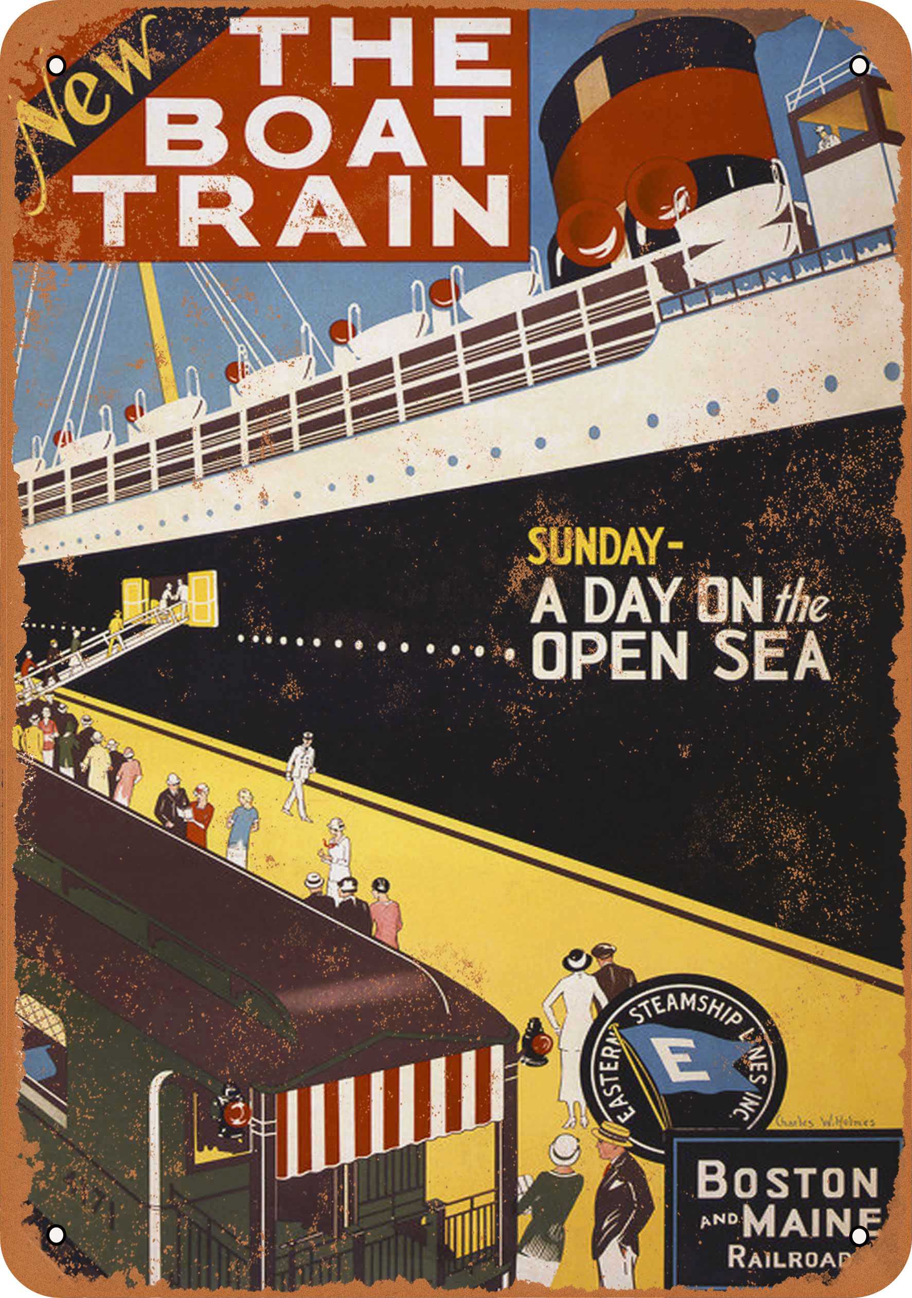 10 x 14 METAL SIGN - 1925 Boston and Maine Railroad Boat Train ...