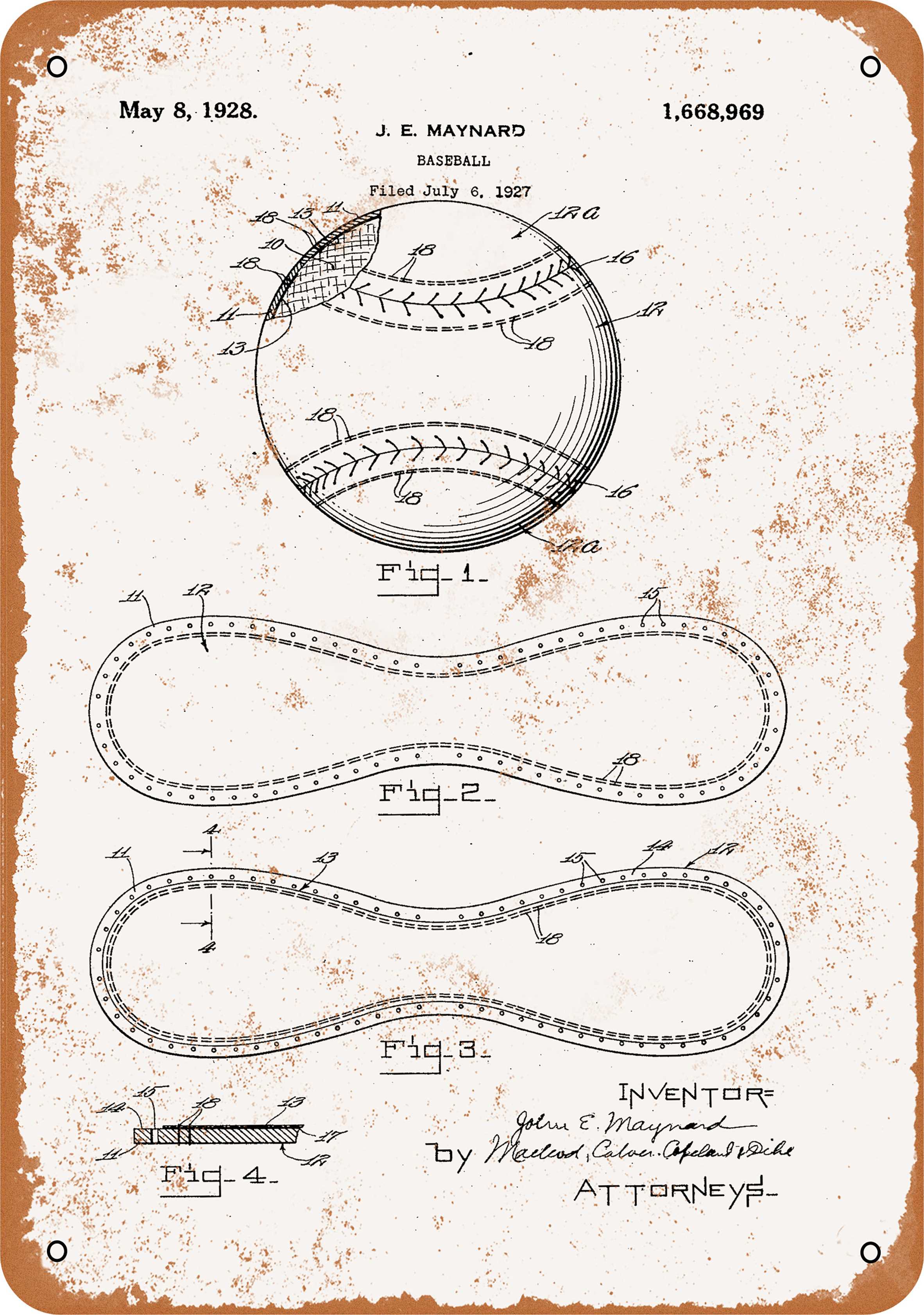 10 x 14 METAL SIGN - 1928 Baseball Patent - Vintage Rusty Look ...