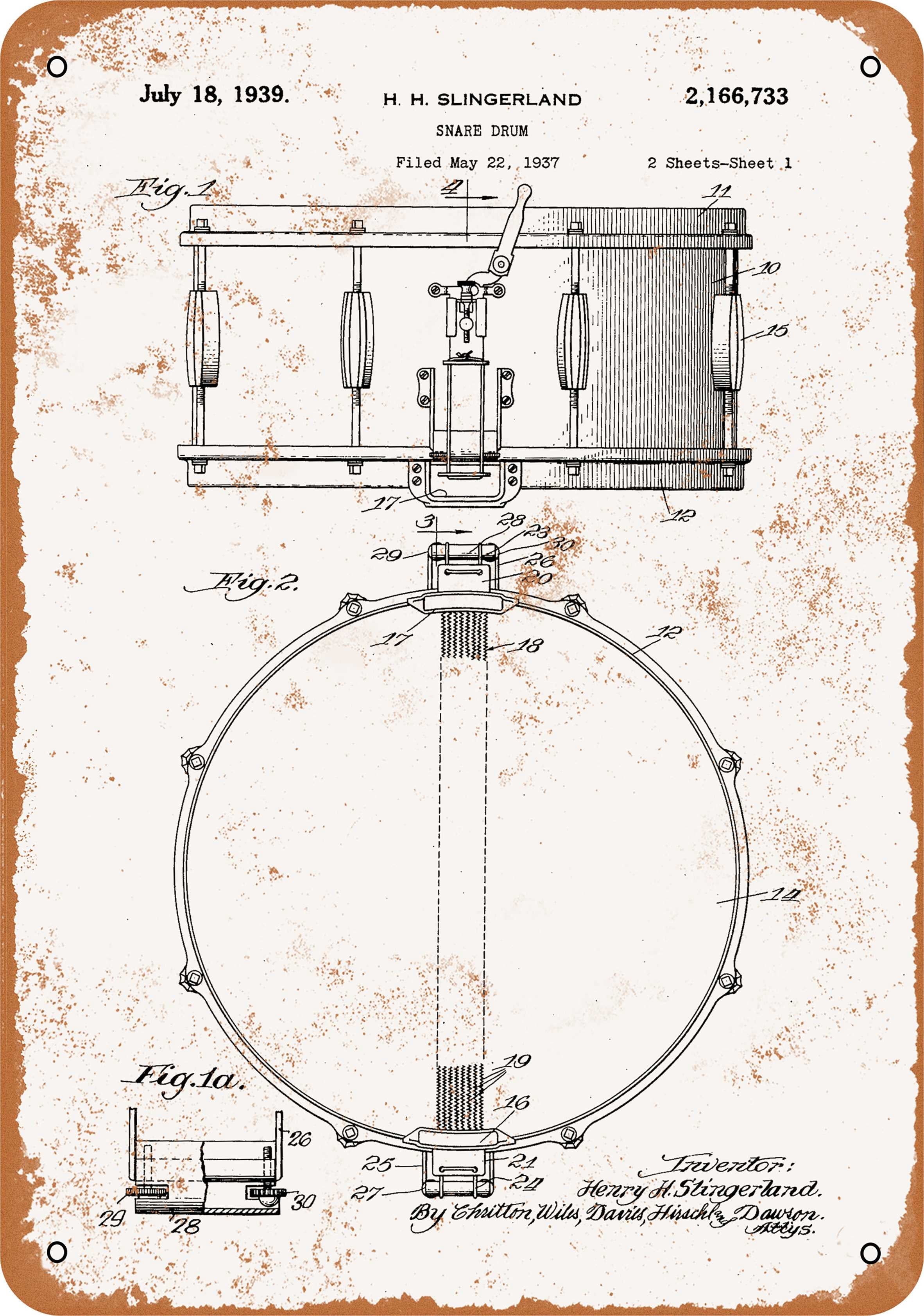 10 x 14 METAL SIGN - 1939 Slingerland Snare Drum Patent - Vintage Rusty ...